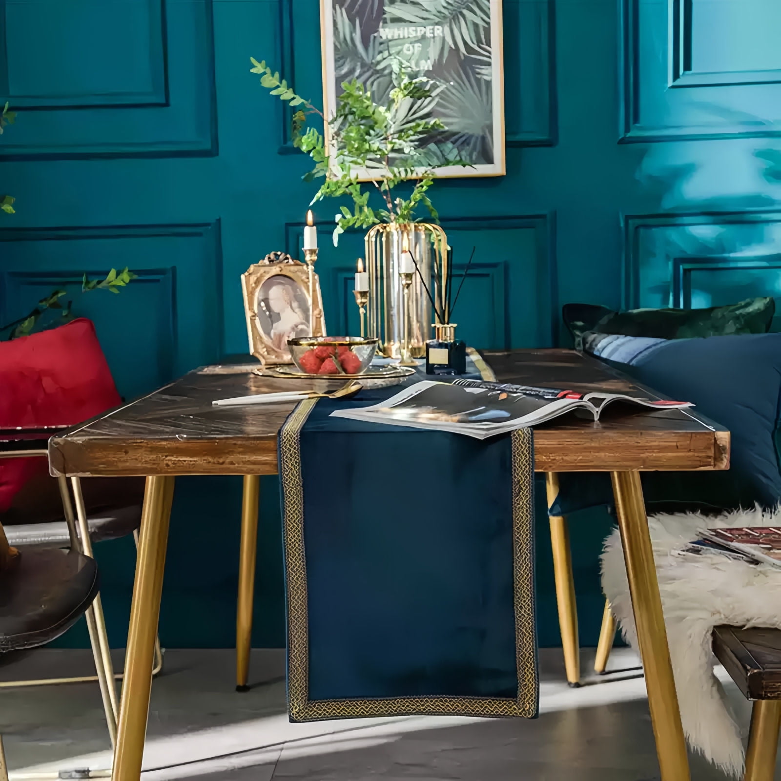 Dutch Velvet Table Runners With Gold Line Edge For Piano TV Cabinet ...