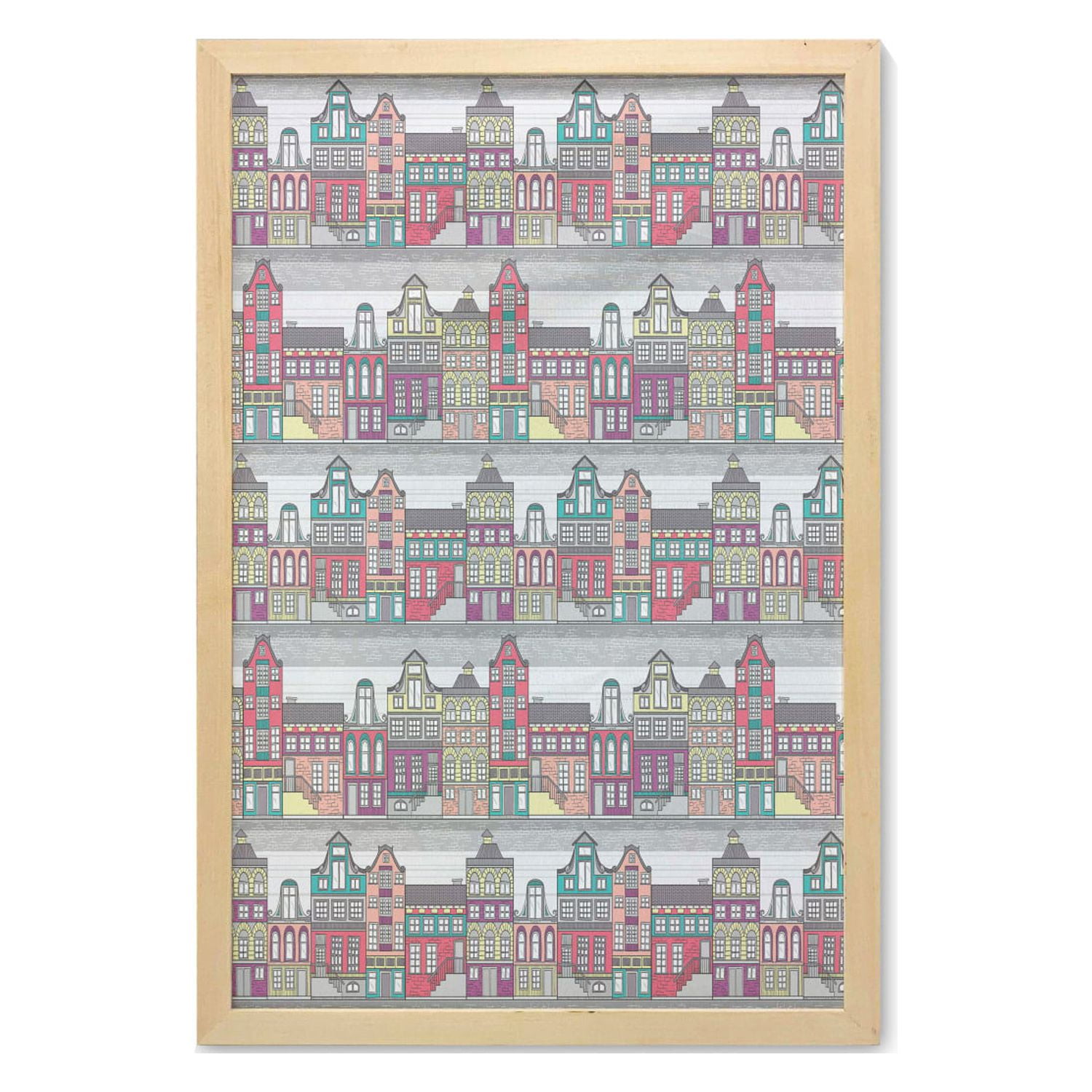 Dutch Wall Art with Frame, Traditional Colorful Amsterdam Houses Sketch ...