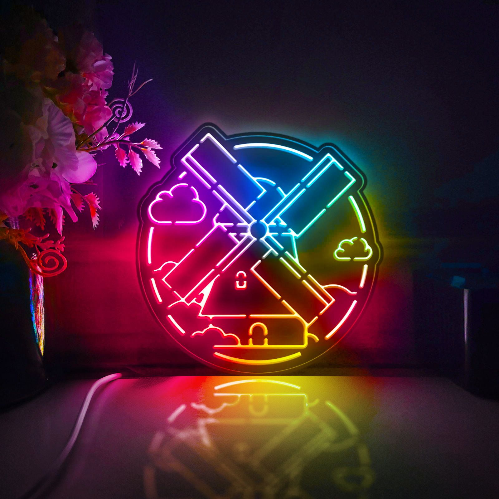 Dutch Windmill Led Light Box, Dimmable Neon-Like Light Signs USB Power ...