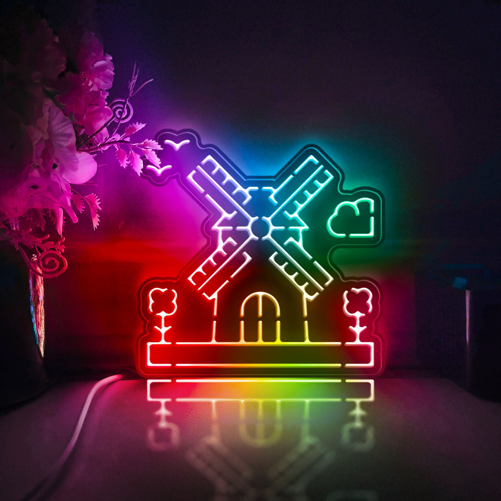 Dutch Windmill Led Light Box, Dimmable Neon-Like Light Signs USB Power ...