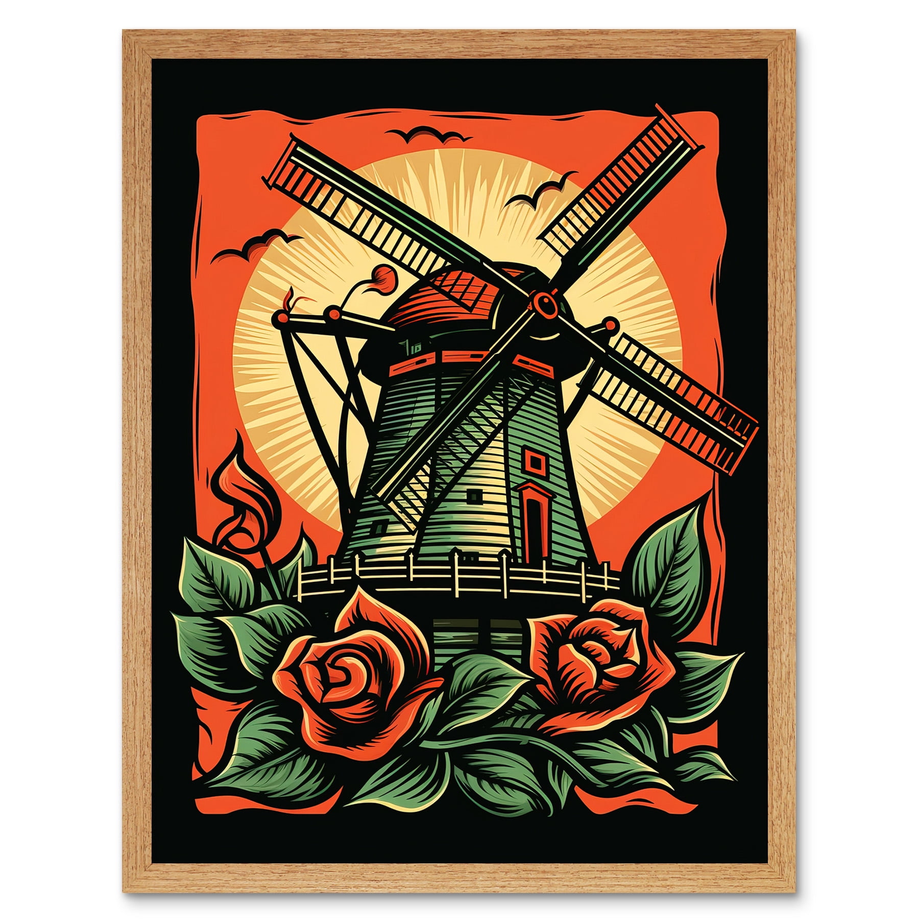 Dutch Windmill and Roses Tattoo Ink Body Art Rockabilly Americana 50s ...