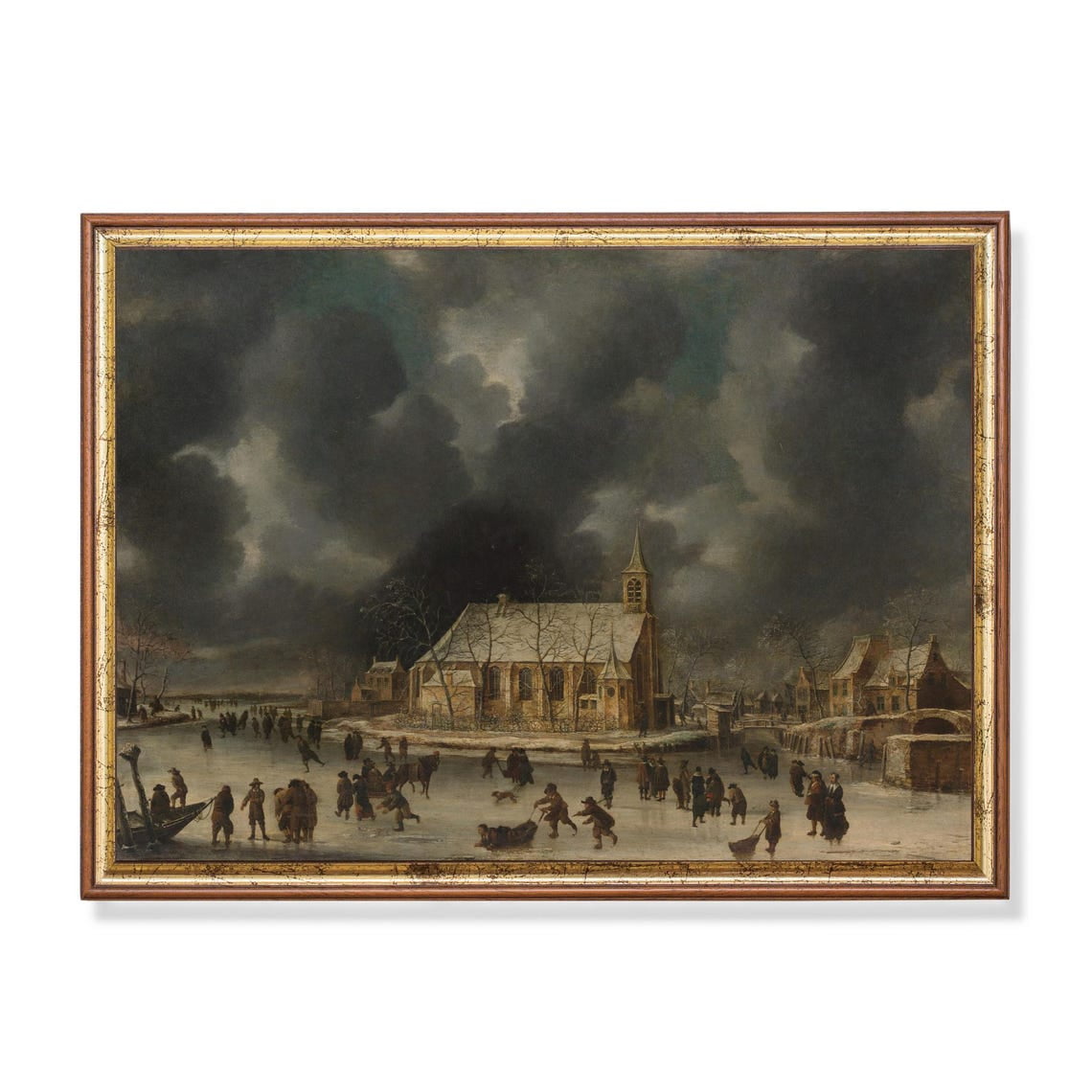 Dutch Winter Castle Scene Ice Skaters, Golden Age Landscape Warm ...