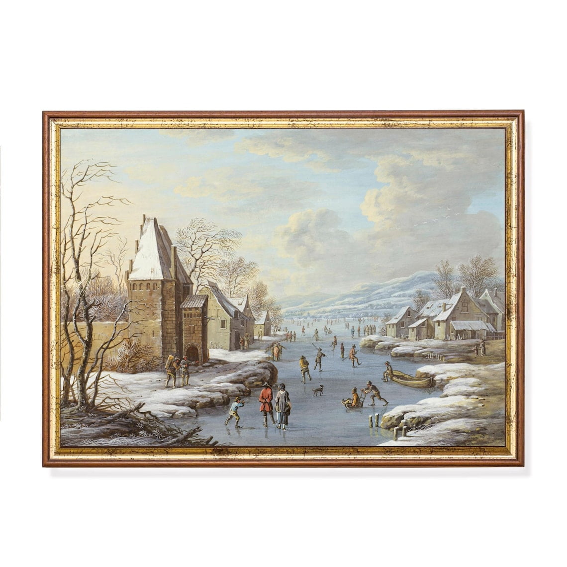 Dutch Winter Village Poster Antique Ice Skating Scene Wall Art Print ...