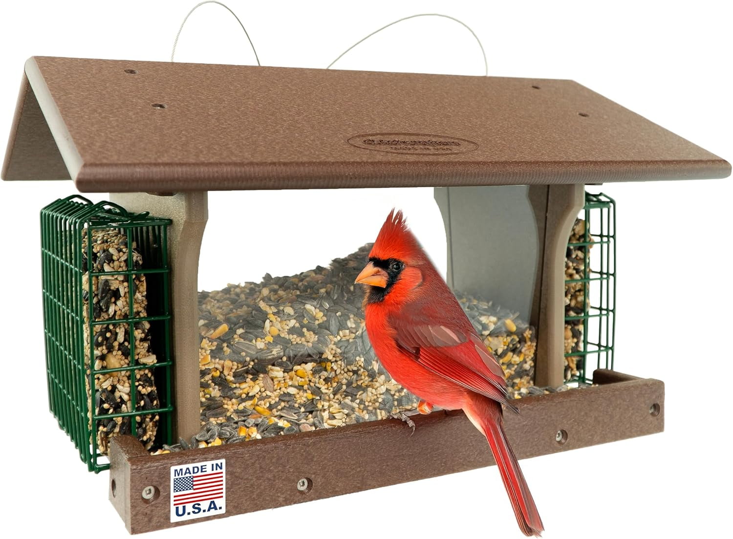 DutchCrafters Poly Hanging Large Hopper Bird Feeder with Two Suet Cake ...