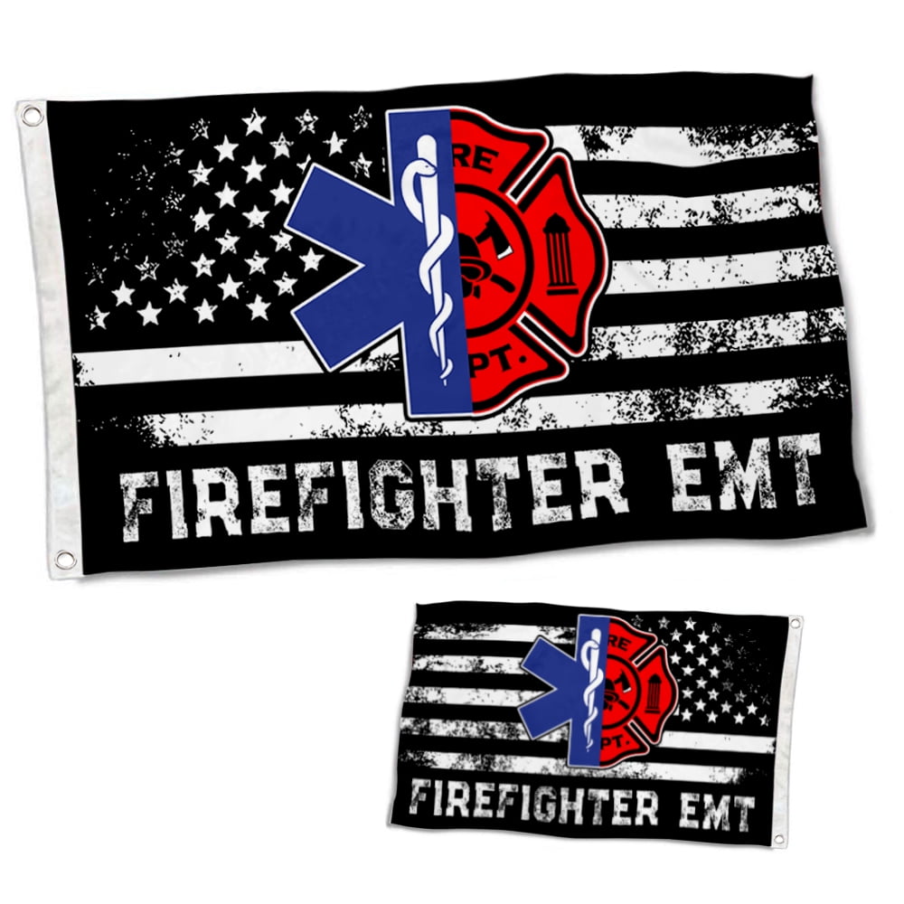 Dutern Double Sided Firefighter EMT Flag Banner 3 Ply with Brass ...