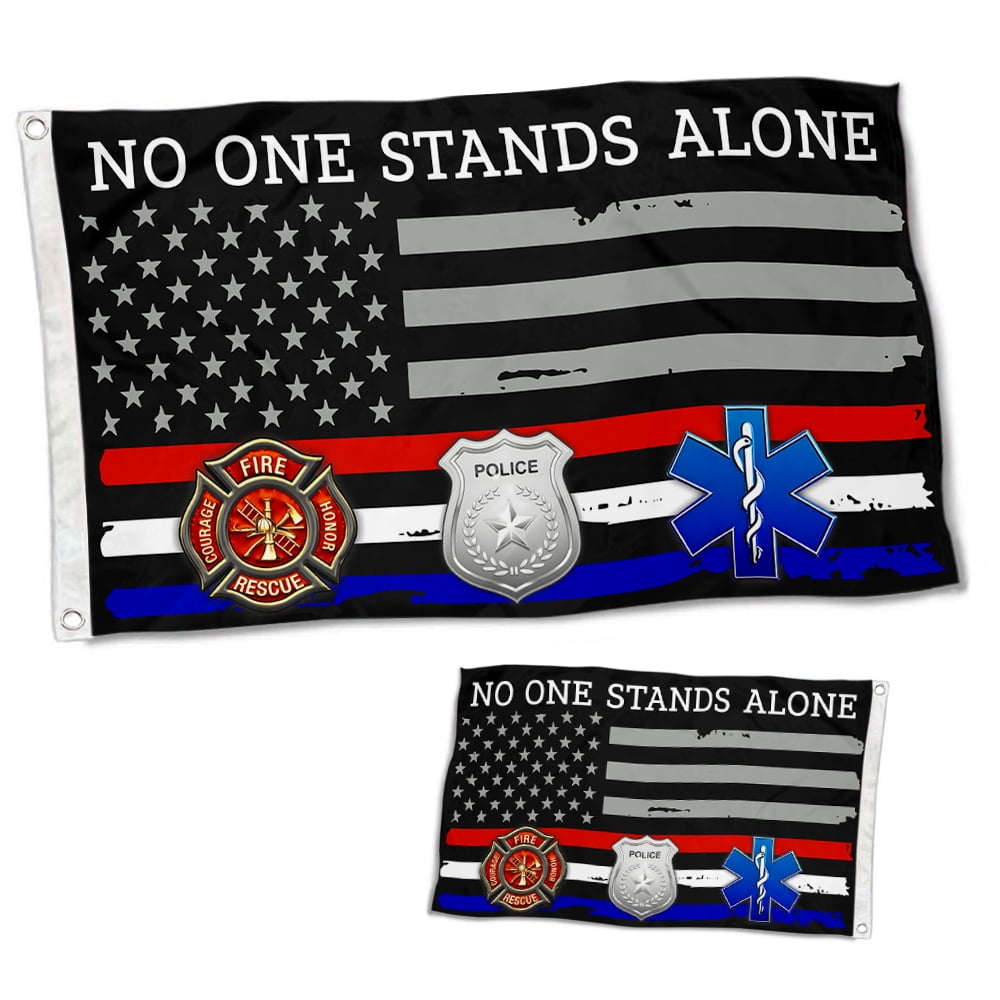 Dutern Double Sided Firefighter EMT Police Flag No One Stands Alone ...