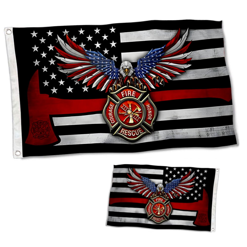 Dutern Double Sided Firefighter Flag The Thin Red Line American Eagle ...