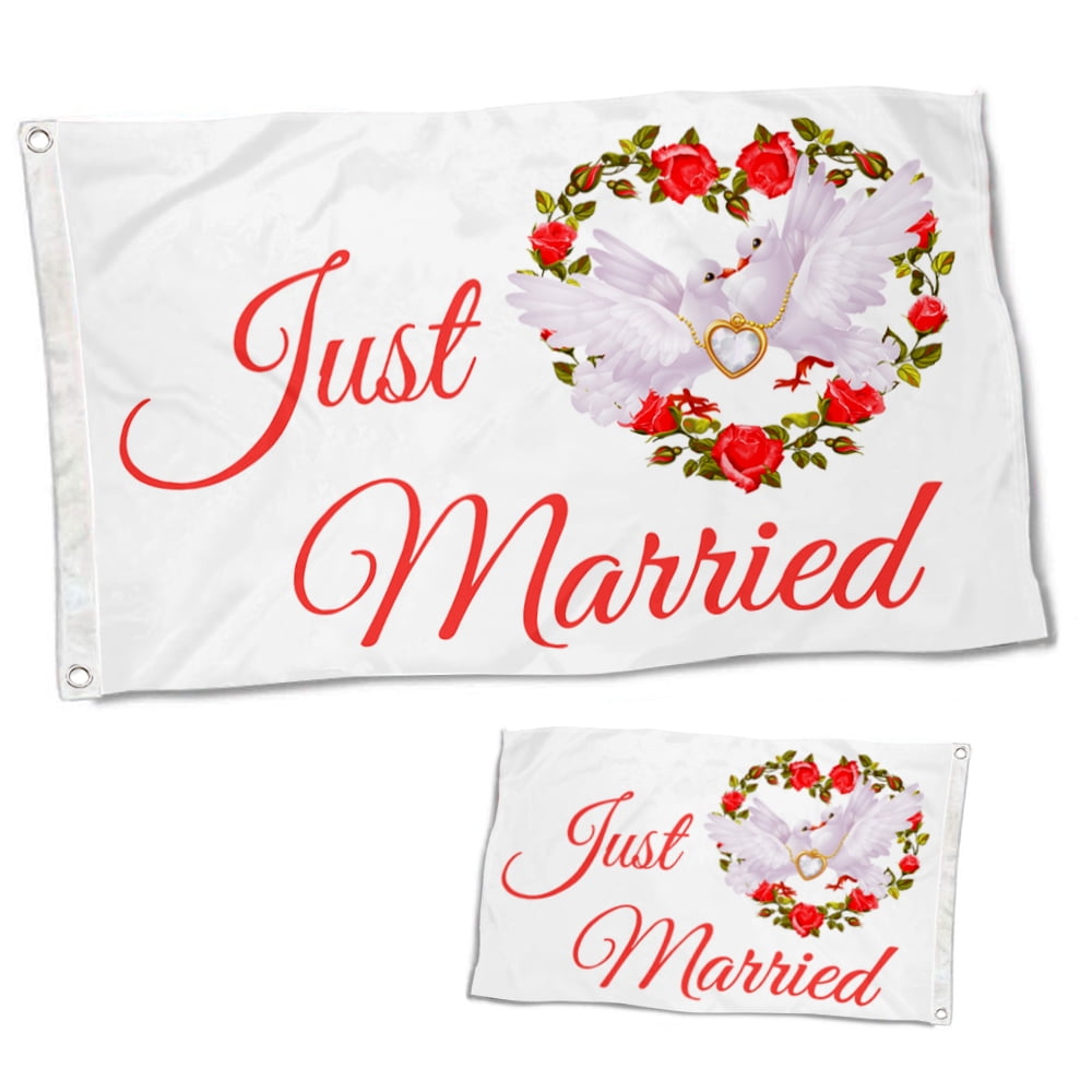 Dutern Double Sided Just Married Flag Banner 3 Ply with Brass Grommets ...