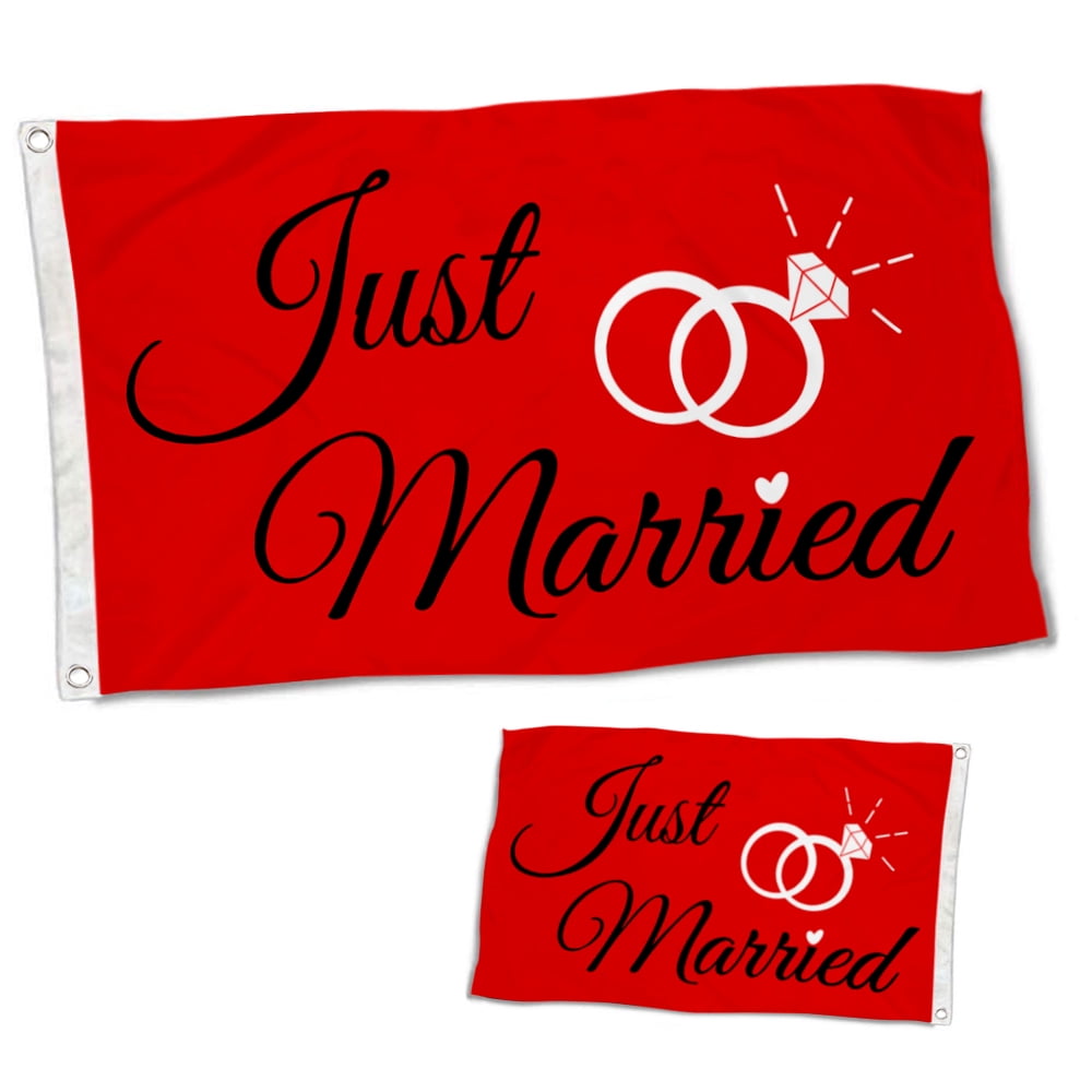 Dutern Double Sided Just Married Ring Flag Banner 3 Ply with Brass ...