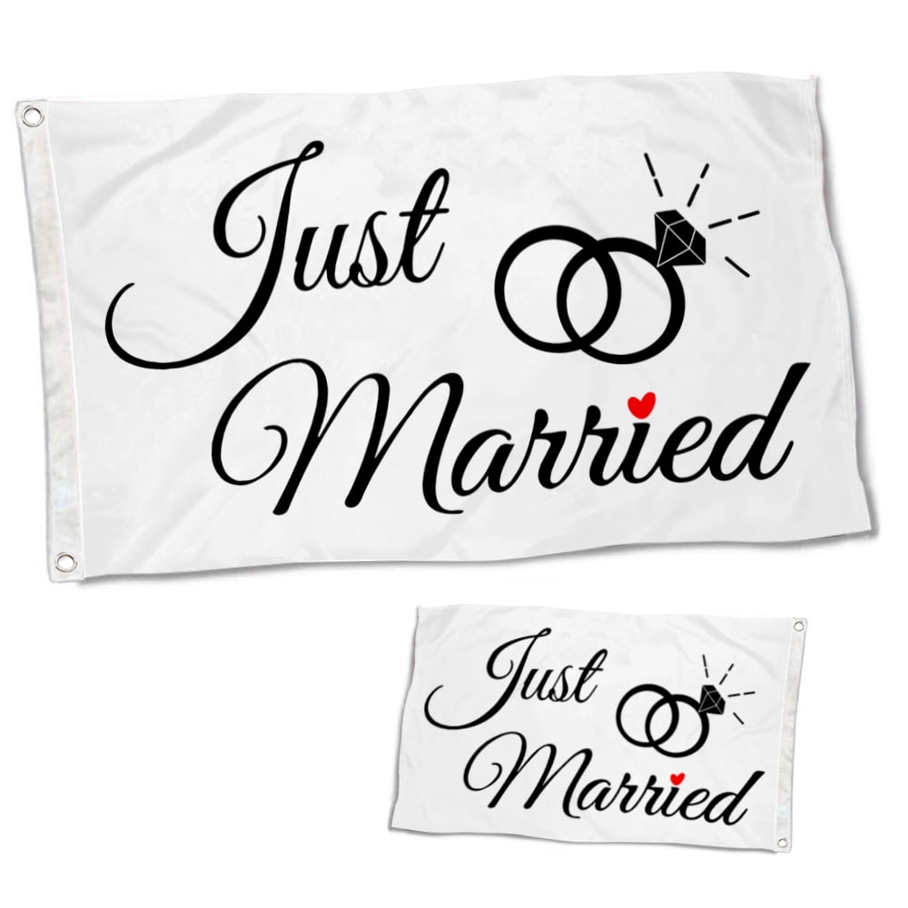 Dutern Double Sided Just Married Ring Flag Banner 3 Ply with Brass ...