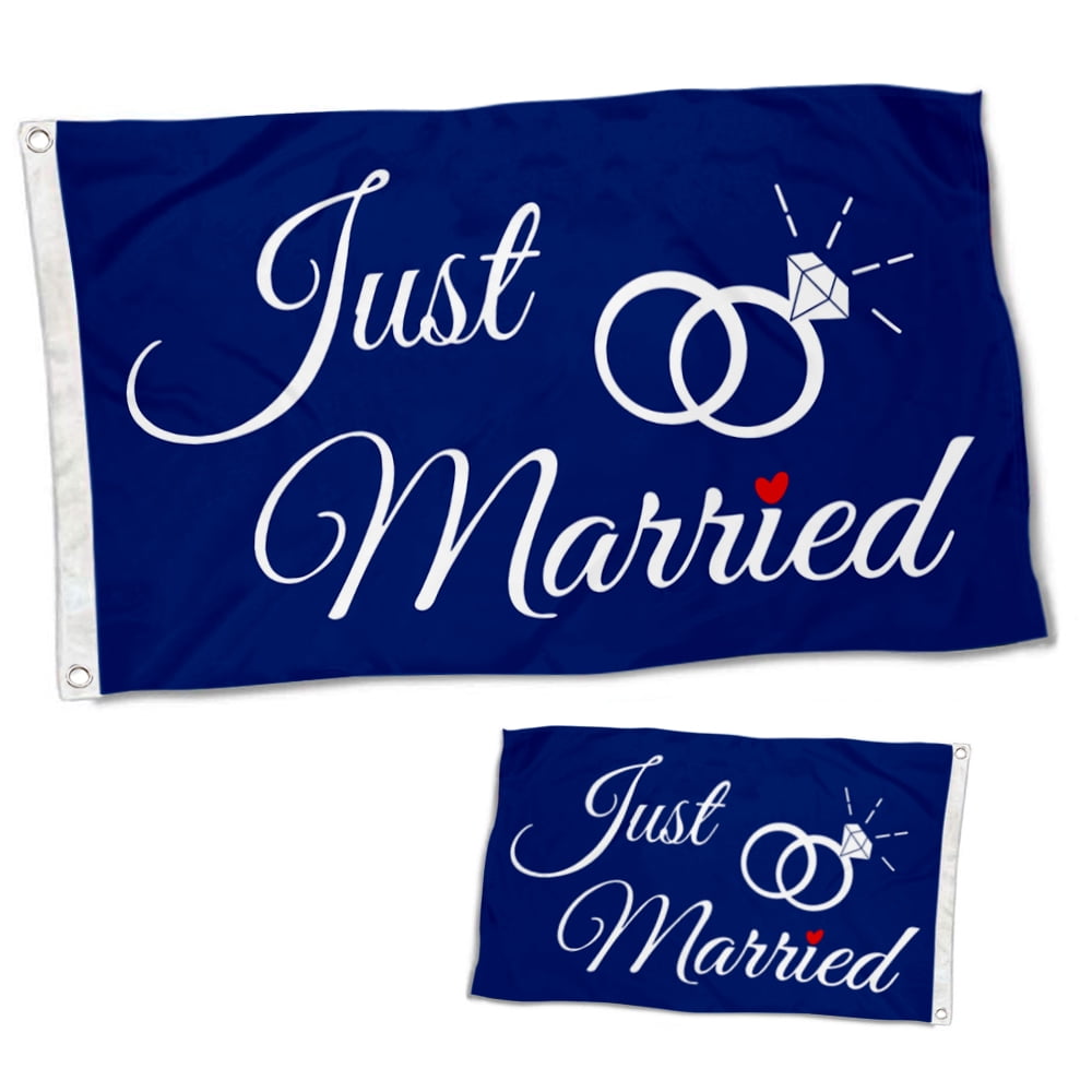 Dutern Double Sided Just Married Ring Flag Banner 3 Ply with Brass ...