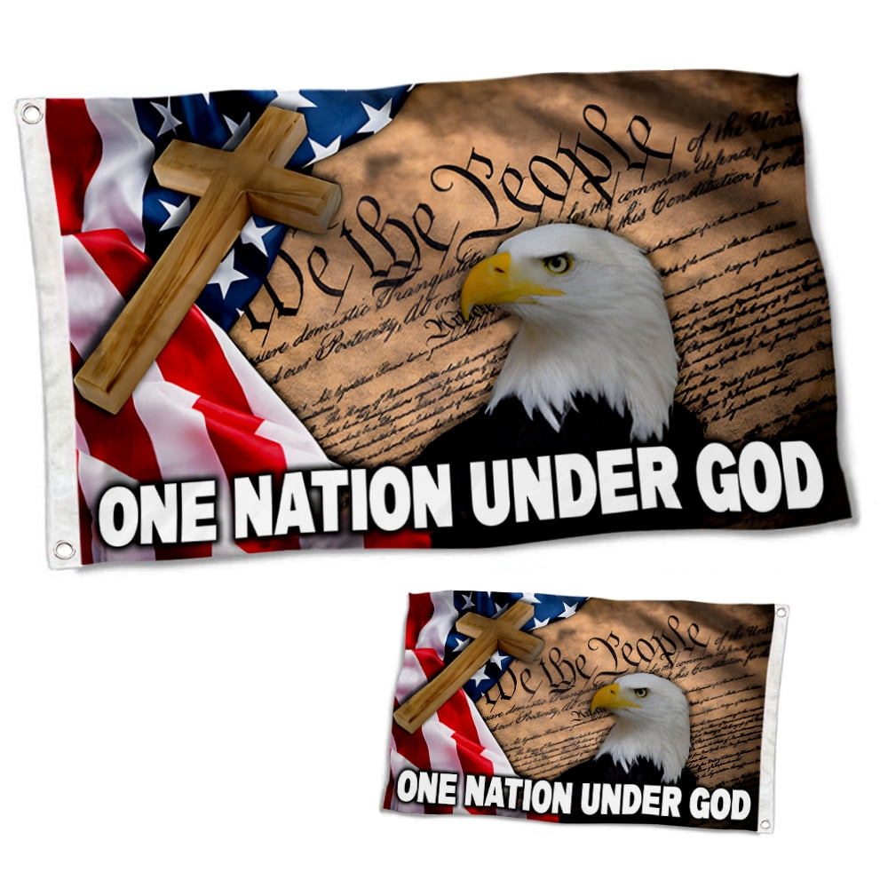 Dutern Double Sided One Nation Under God Flag America Eagle Cross Bible ...