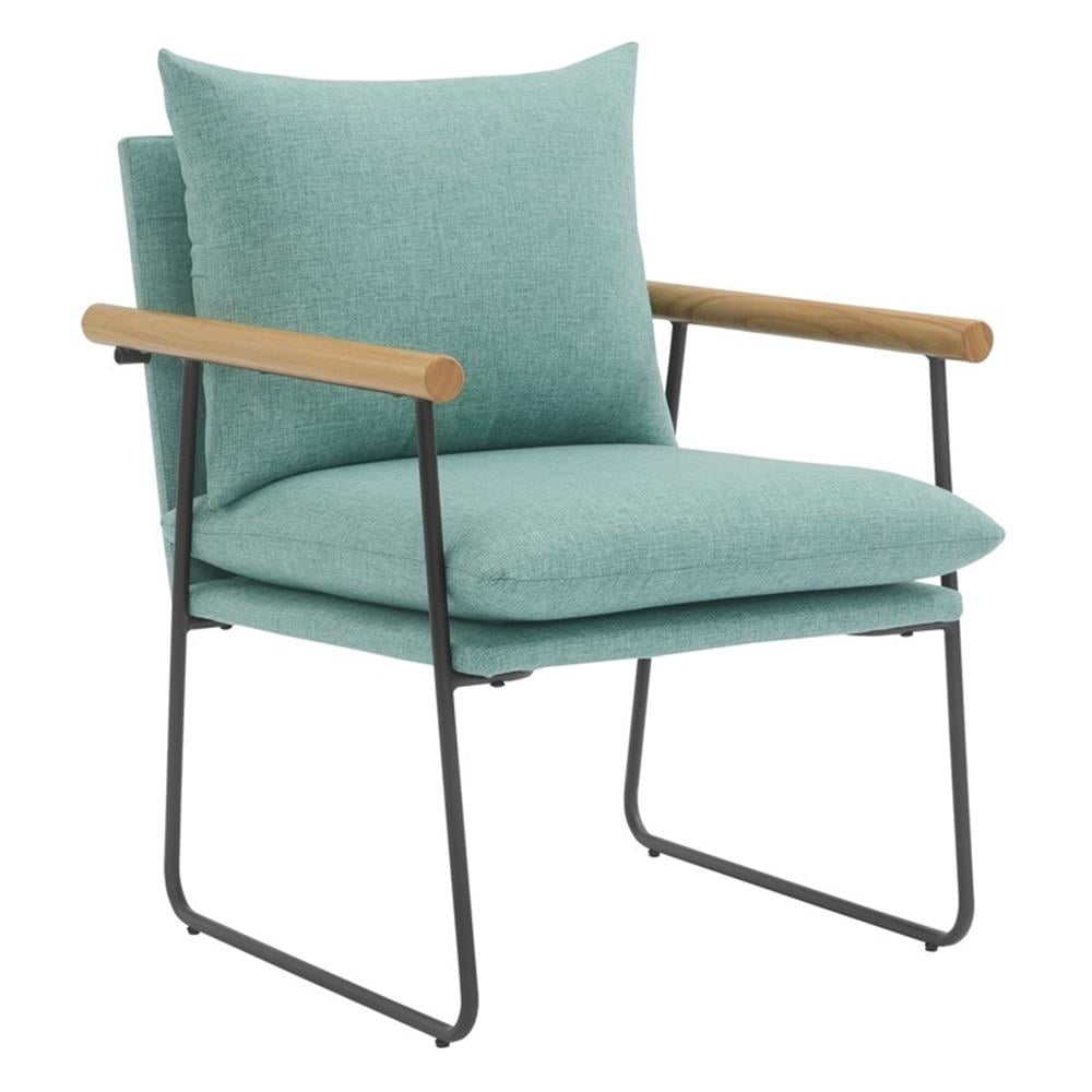 Dutton Armchair in Sage Green Fabric with Natural Arms and Black Sled ...