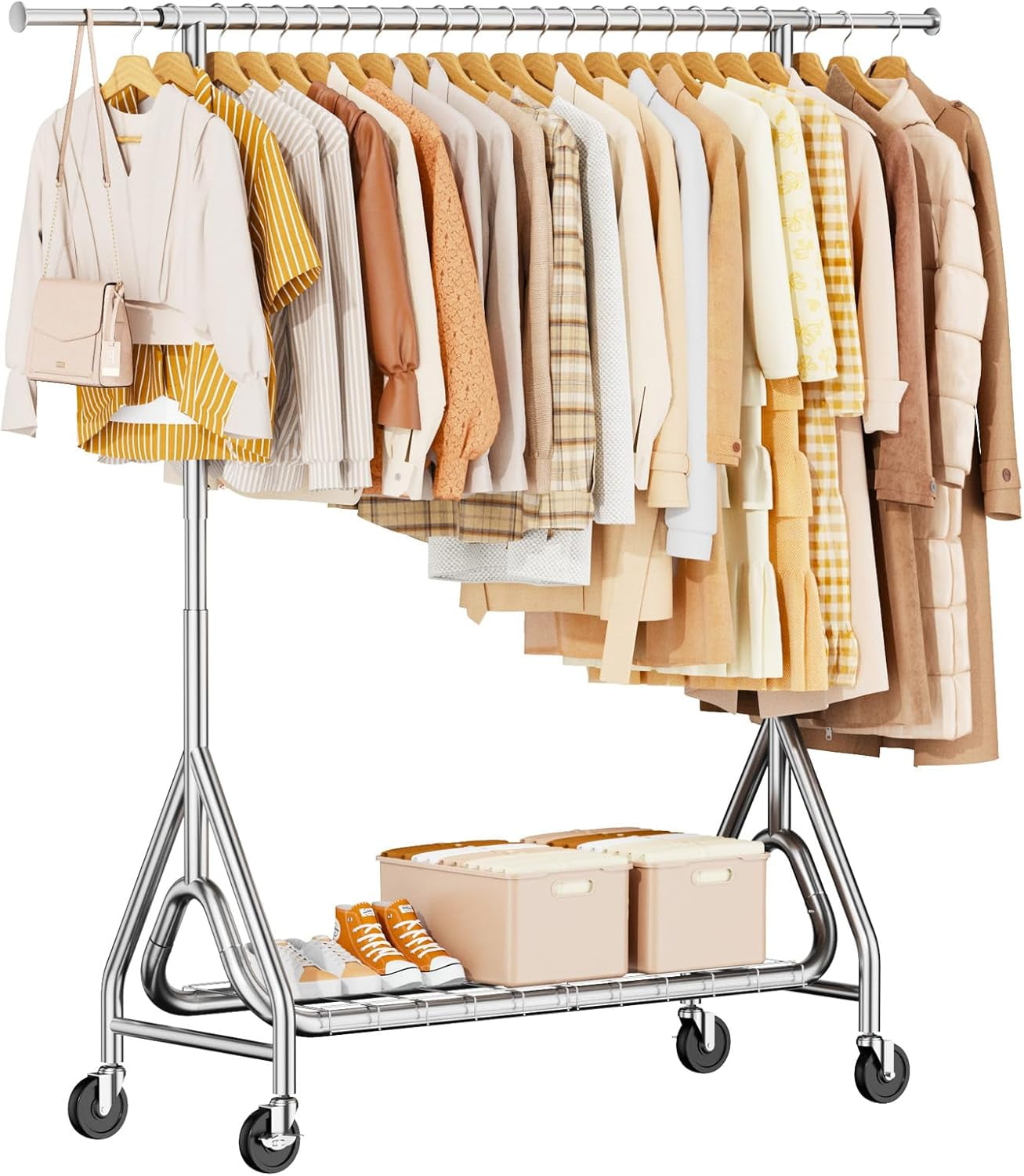 Duty Clothing Rack, Metal Clothes Rack Load 450 LBS, Rolling Coat Racks ...