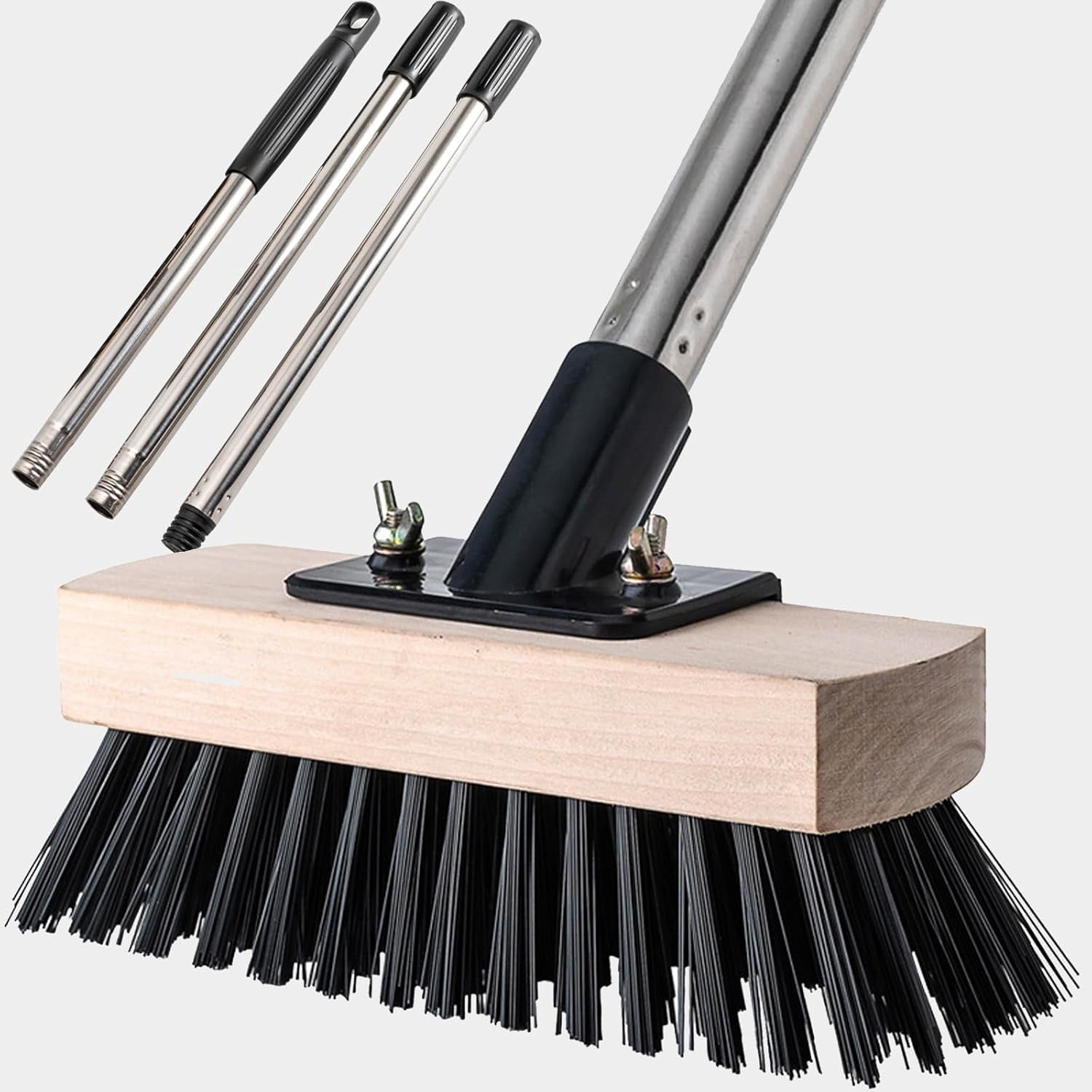 Duty Push Broom Stiff Bristle Broom Brush with Solid Wood Broom Head ...