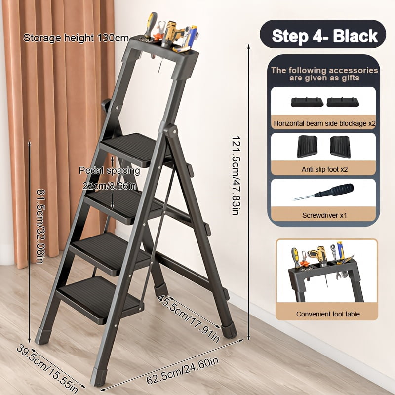 Duty Steel Folding Step Stool with Non-Slip Pedals, Lightweight ...