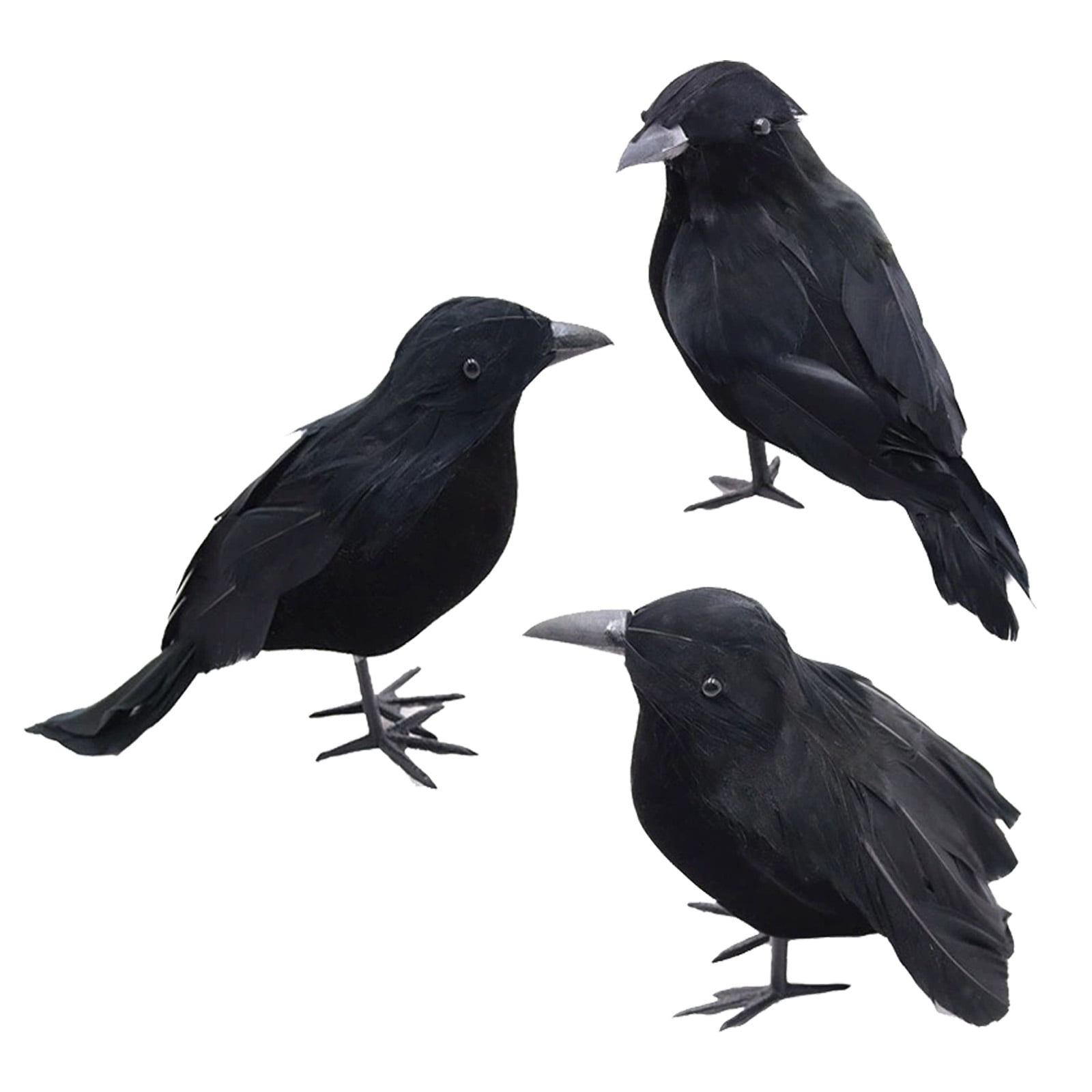 Duuclume 3 Pack Realistic Crows, Handmade Artificial Black Feathered ...