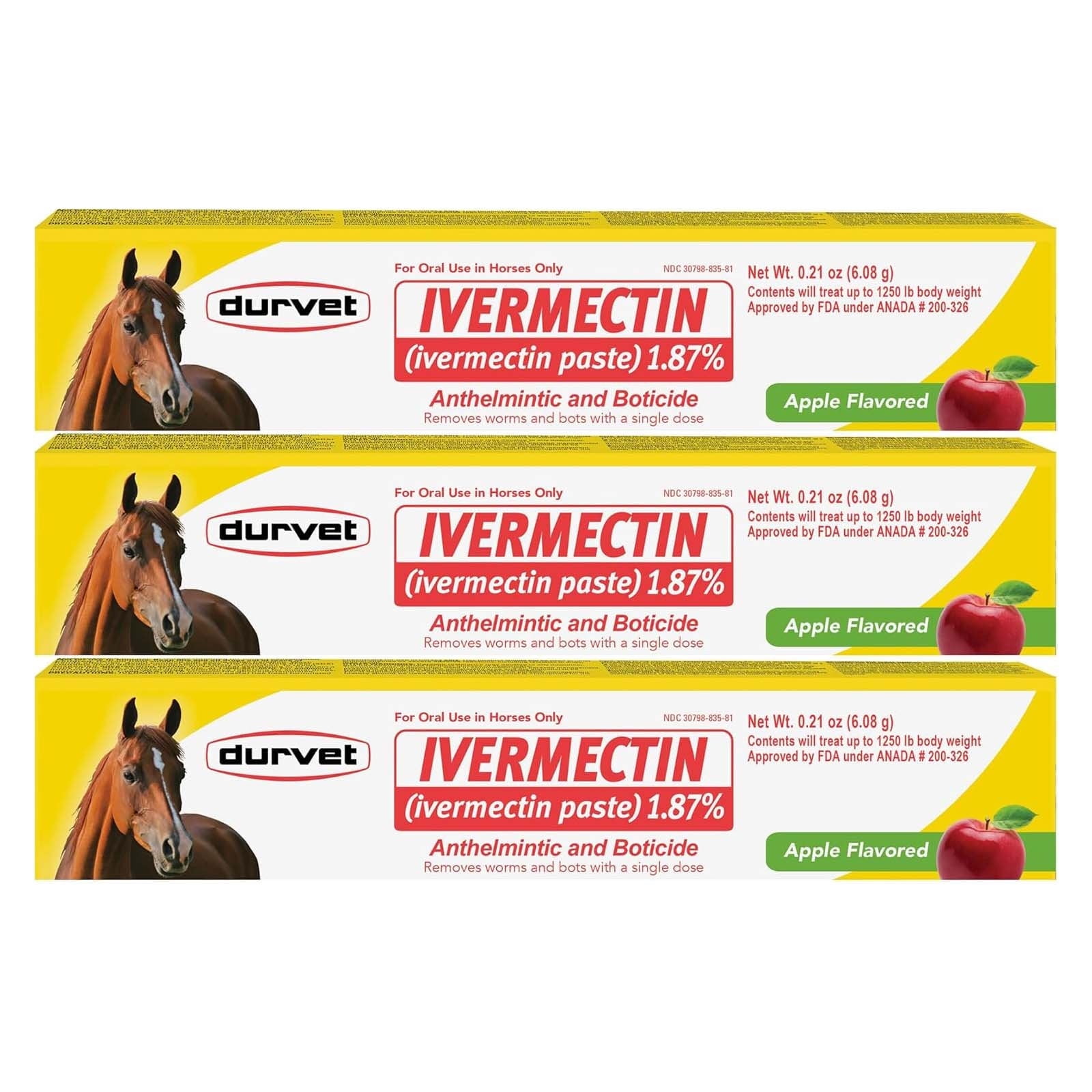 Duurvet 3 Pack of Paste, 0.21 Ounces, Apple Flavored Horse Dewormer ...