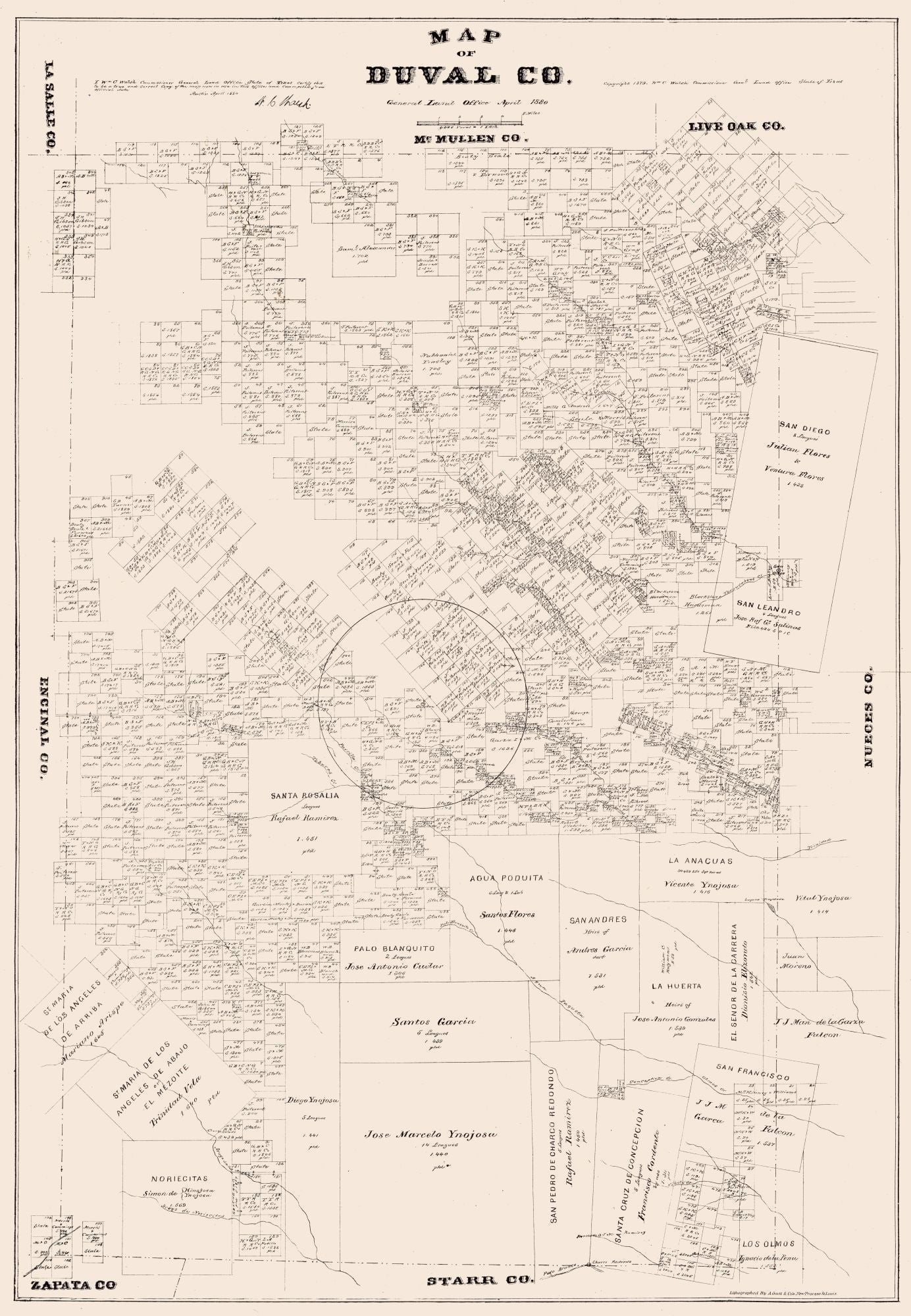Historic County Map - Duval County Texas - Walsh 1880 - 23 x 33.24 ...