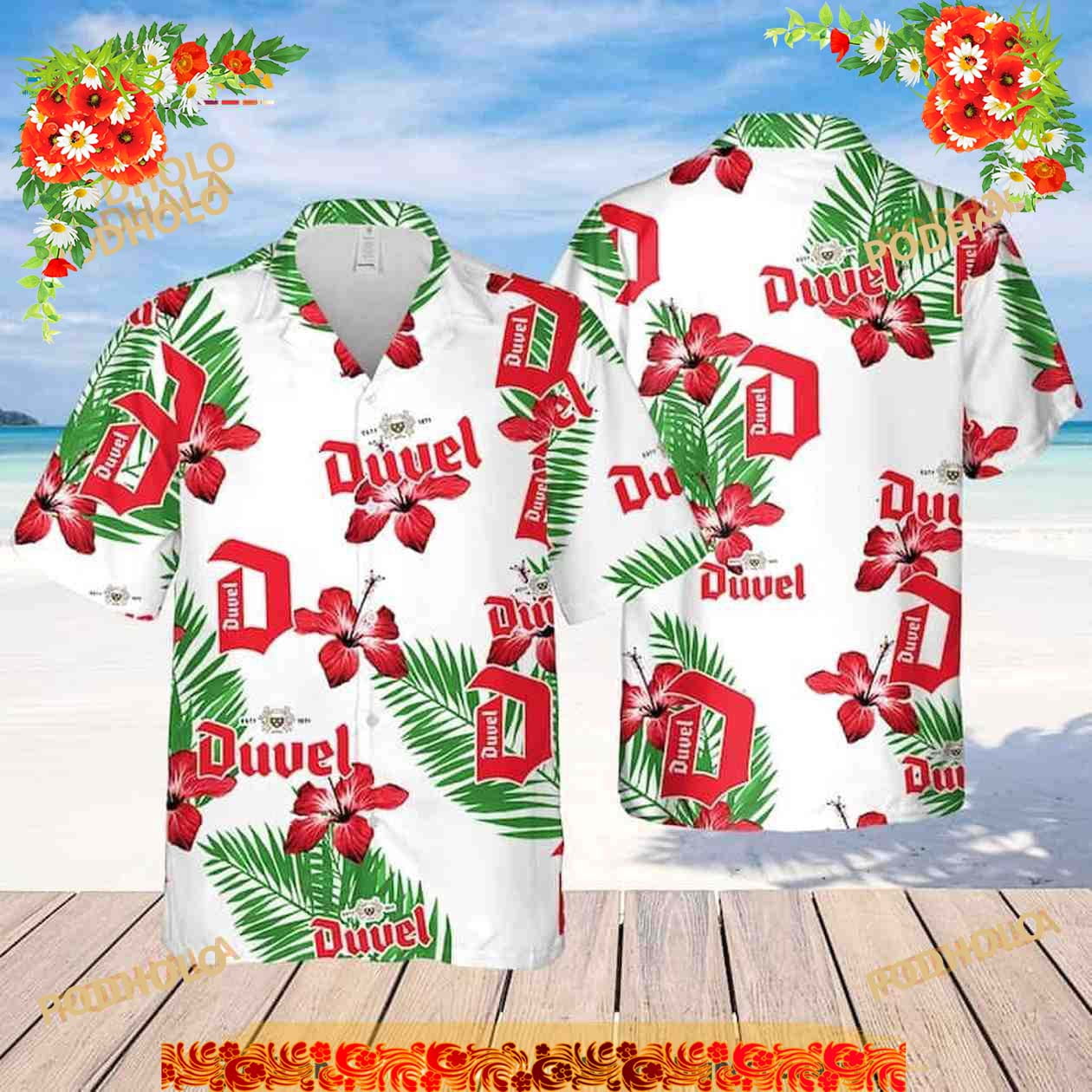 Duvel Beer Hibiscus Flower Pattern Funny Hawaiian Shirt Beach Lovers ...