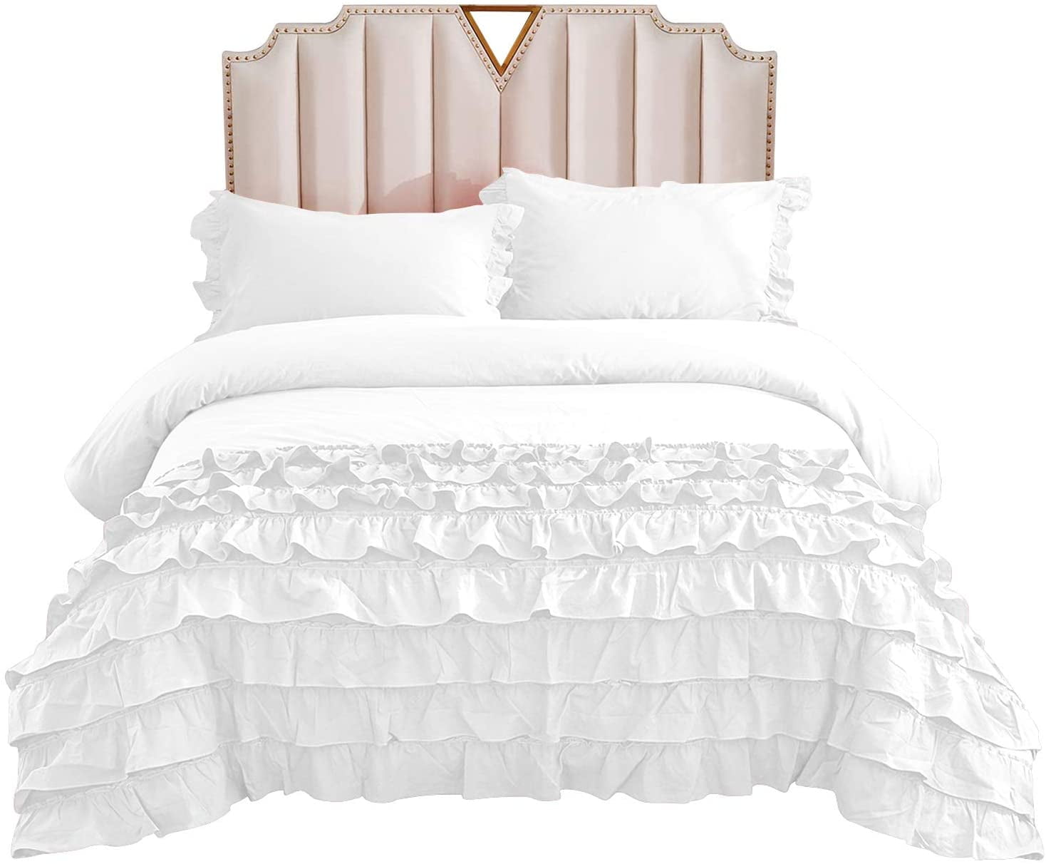 Duvet Cover 5 Piece Set Half-Ruffle (1 Duvet Cover & 4 Pillowcases) 100 ...