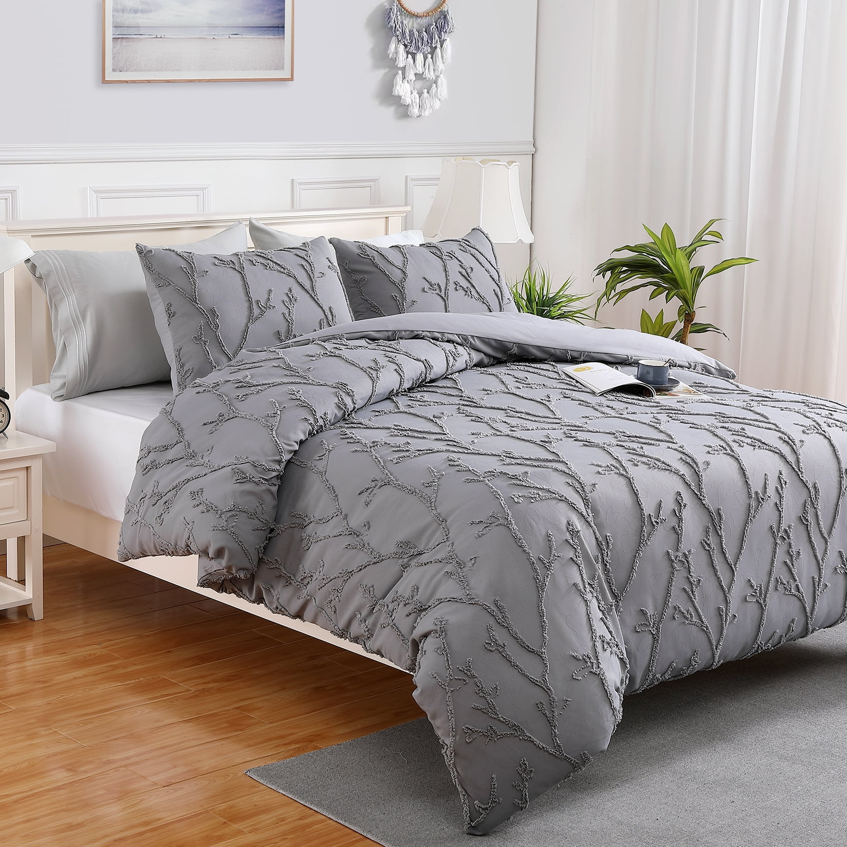 Duvet Cover, Branches Pattern Embroidery Tufted Quilt Cover with Pillow ...