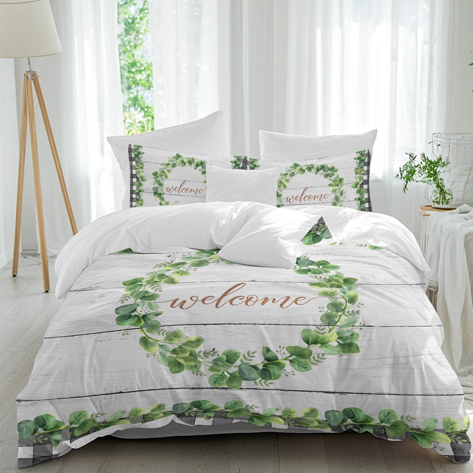 Duvet Cover Cal King Size 3 Piece Bedding Set, Farmhouse Green Leaf ...