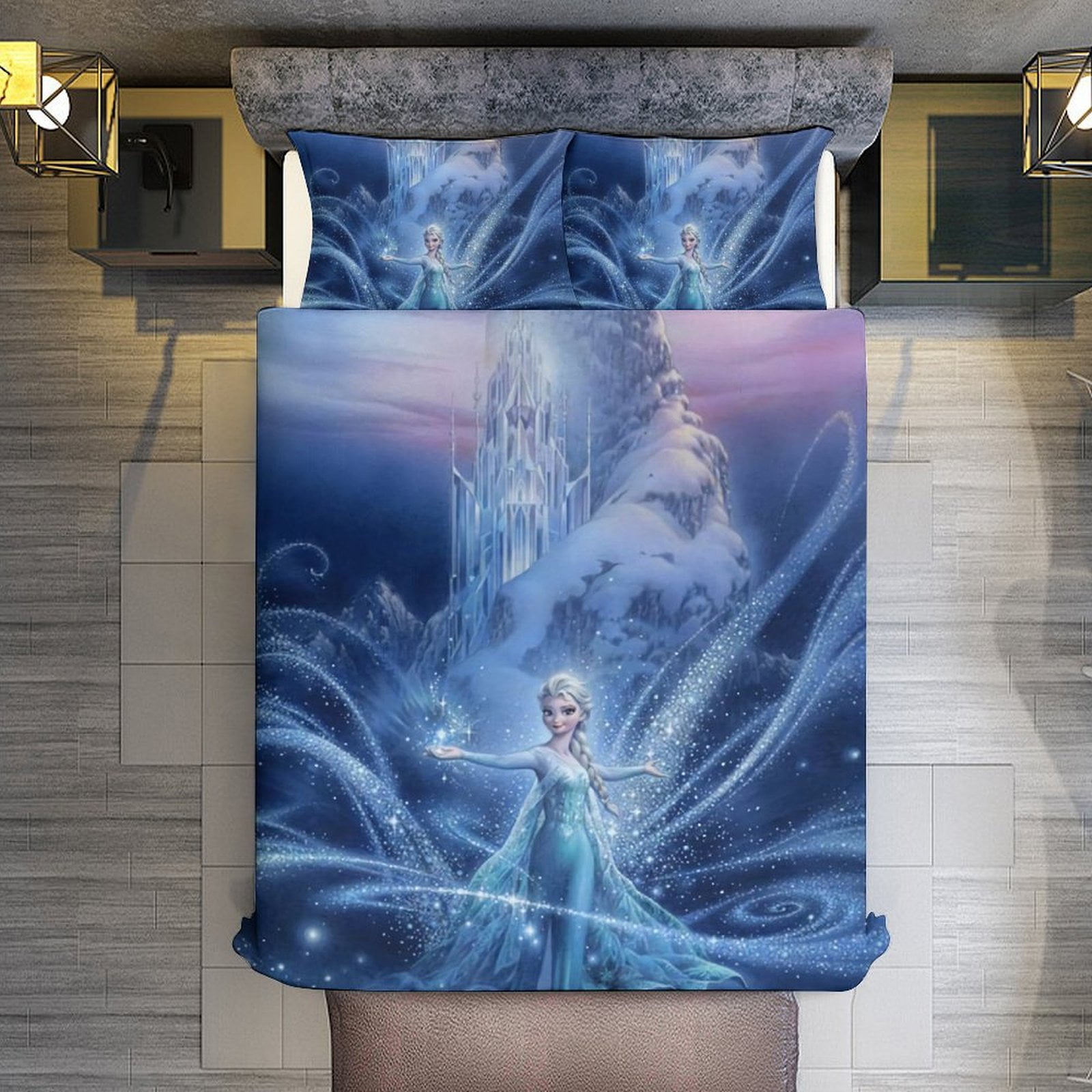 Duvet Cover,Frozen-Elsa Snowflake Swirls Princess Pose Bed Sheets for ...