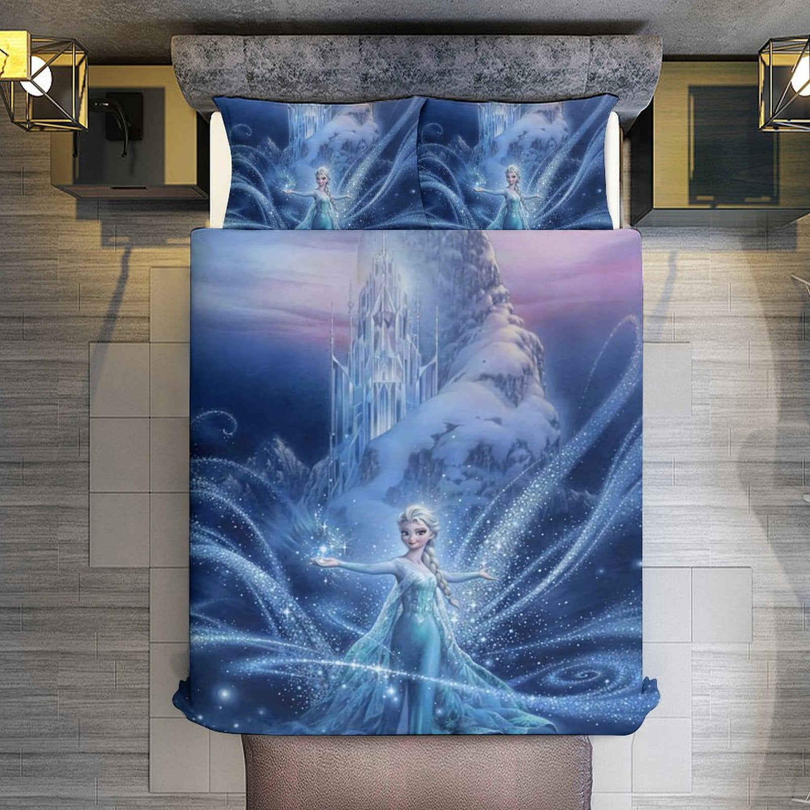 Duvet Cover,Frozen-Elsa Snowflake Swirls Princess Pose Bed Sheets for ...