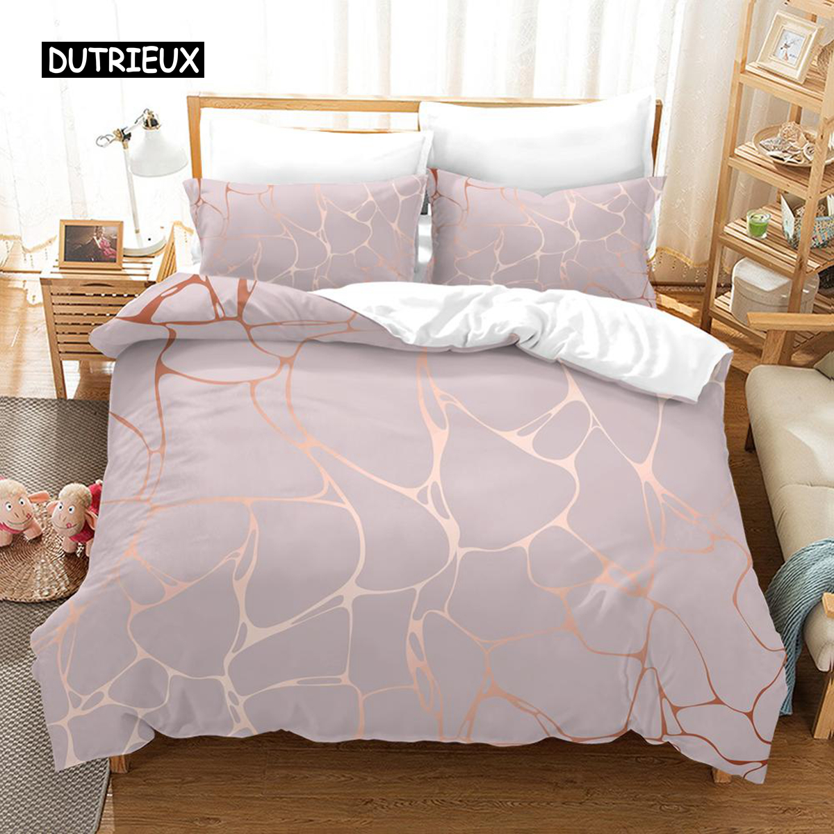 Duvet Cover Geometric Pink Marble Comforter Bedding Set Cover Bed Cover ...