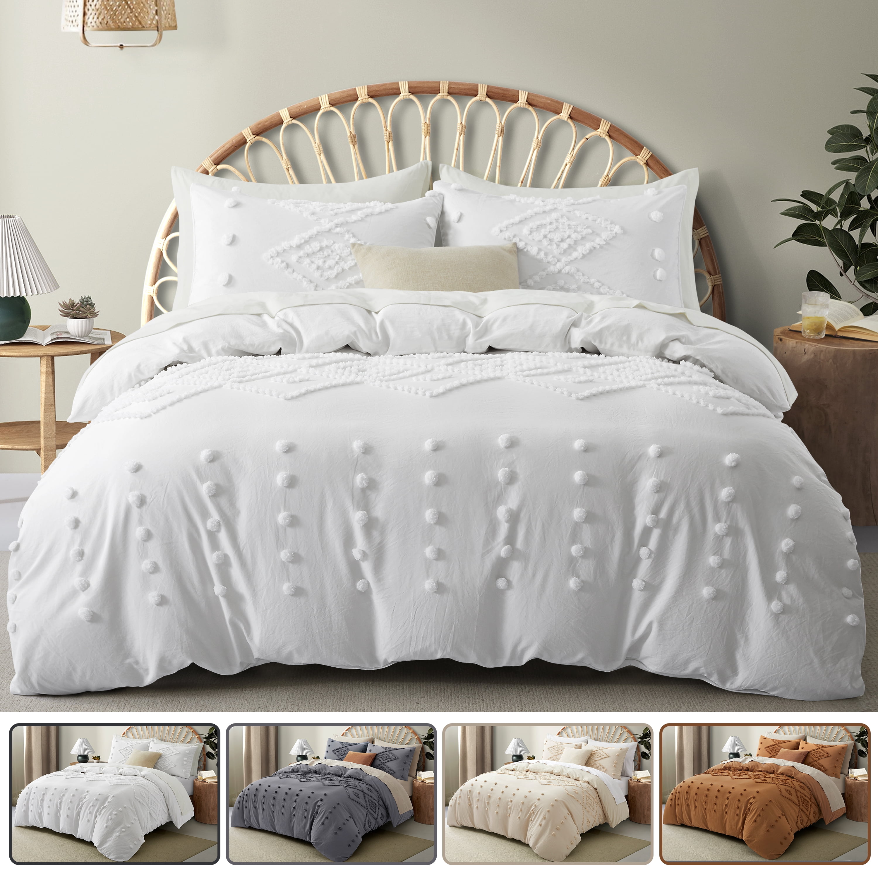 Duvet Cover King Size, 3 Pieces Boho Tufted Bedding Set for All Seasons ...