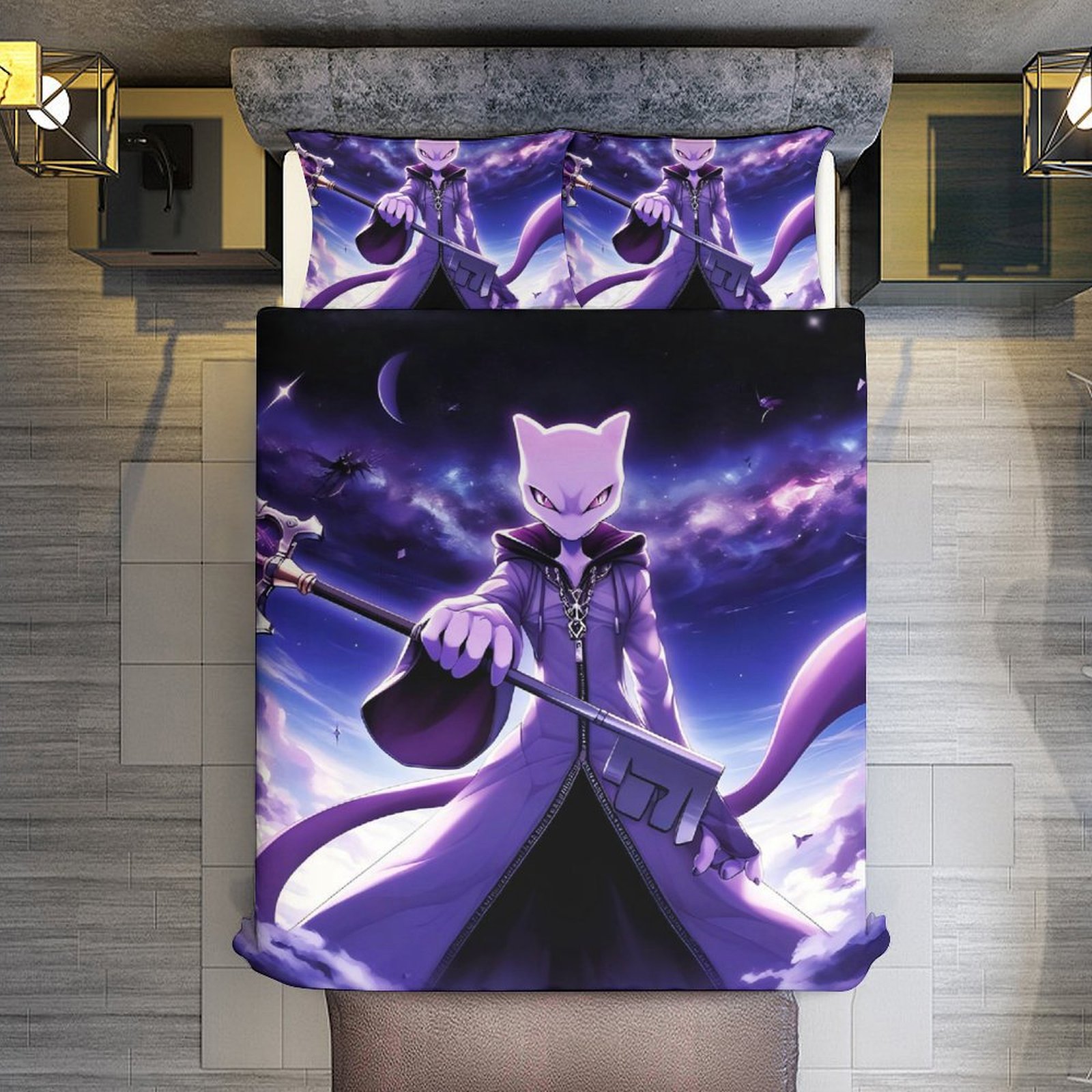 Duvet Cover,Pokémon-Pikachu Mewtwo Bed Sheets for Boys,Bedding for Boys ...