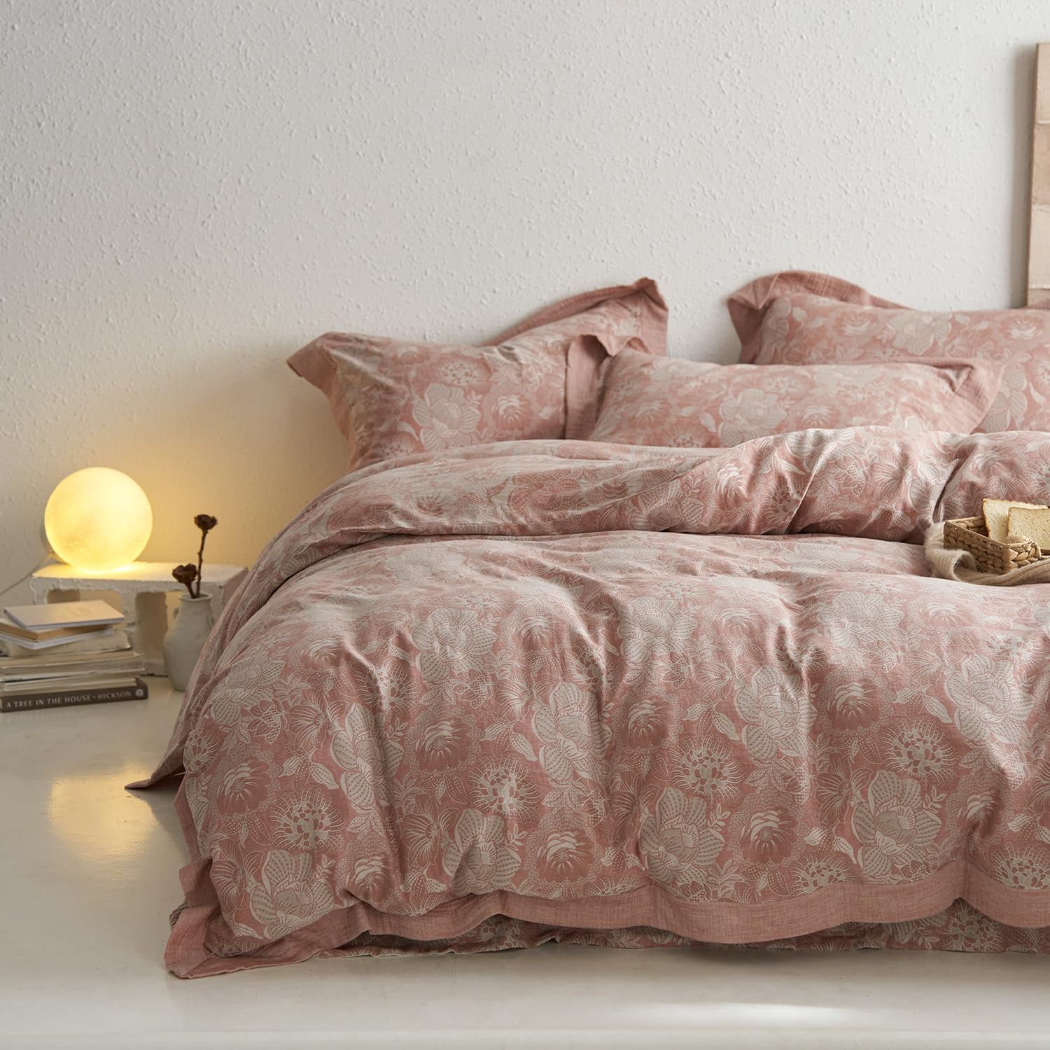 Duvet Cover Queen: Premium Cotton Double-Layer Yarn Pink Floral ...