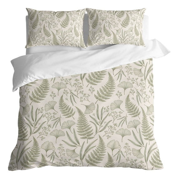Duvet Cover Queen Size 3 Piece Bedding Set, Vintage Fern Herbs ...