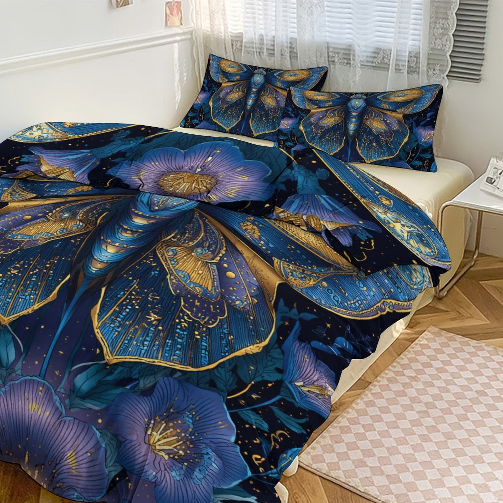 Duvet Cover Queen Size Gorgeous Cosmic Moth Floral Art 3 Pcs Duvet ...