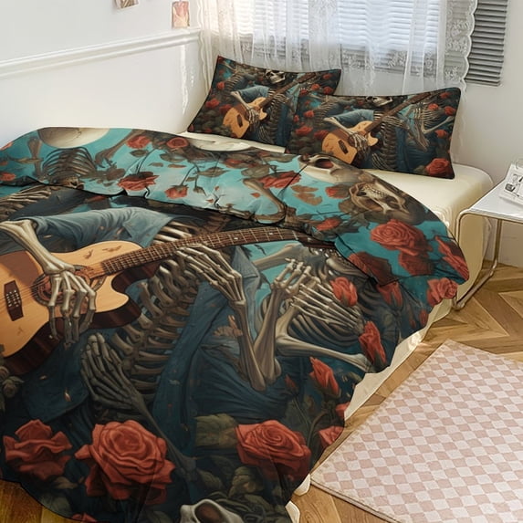 Duvet Cover Queen Size Guitar Skeleton Rock 3 Pcs Duvet Cover Set ...