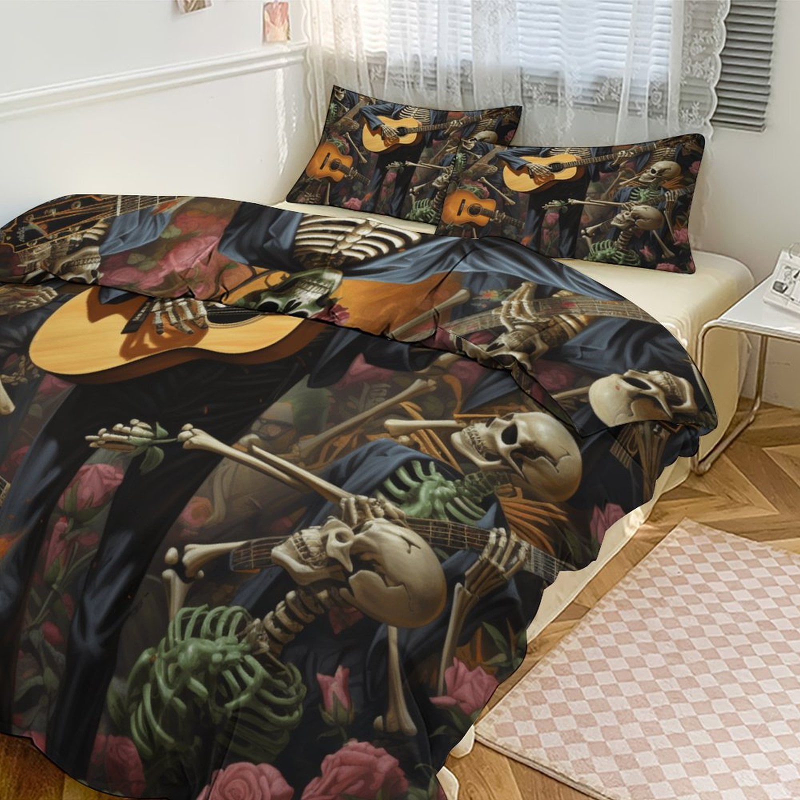 Duvet Cover Queen Size Guitar Skeleton Rock 3 Pcs Duvet Cover Set ...
