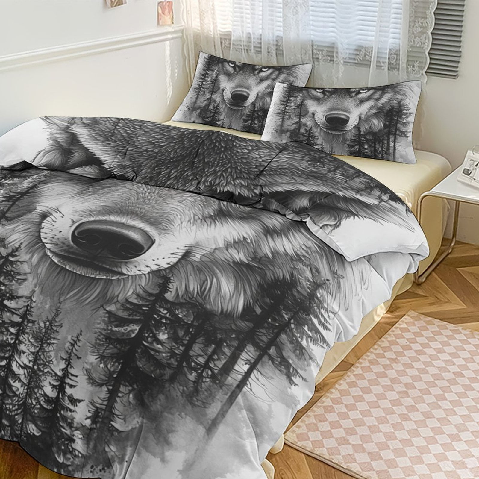 Duvet Cover Queen Size Jungle Wolf Mech 3 Pcs Duvet Cover Set Bedding ...