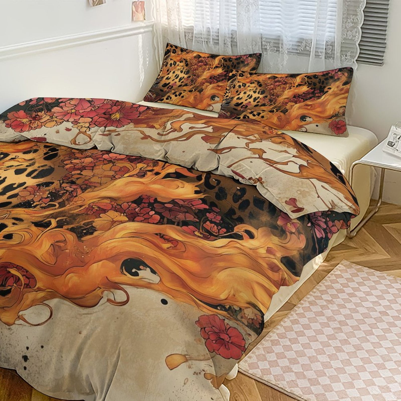 Duvet Cover Queen Size Leopard Lion Rose 3 Pcs Duvet Cover Set Bedding ...