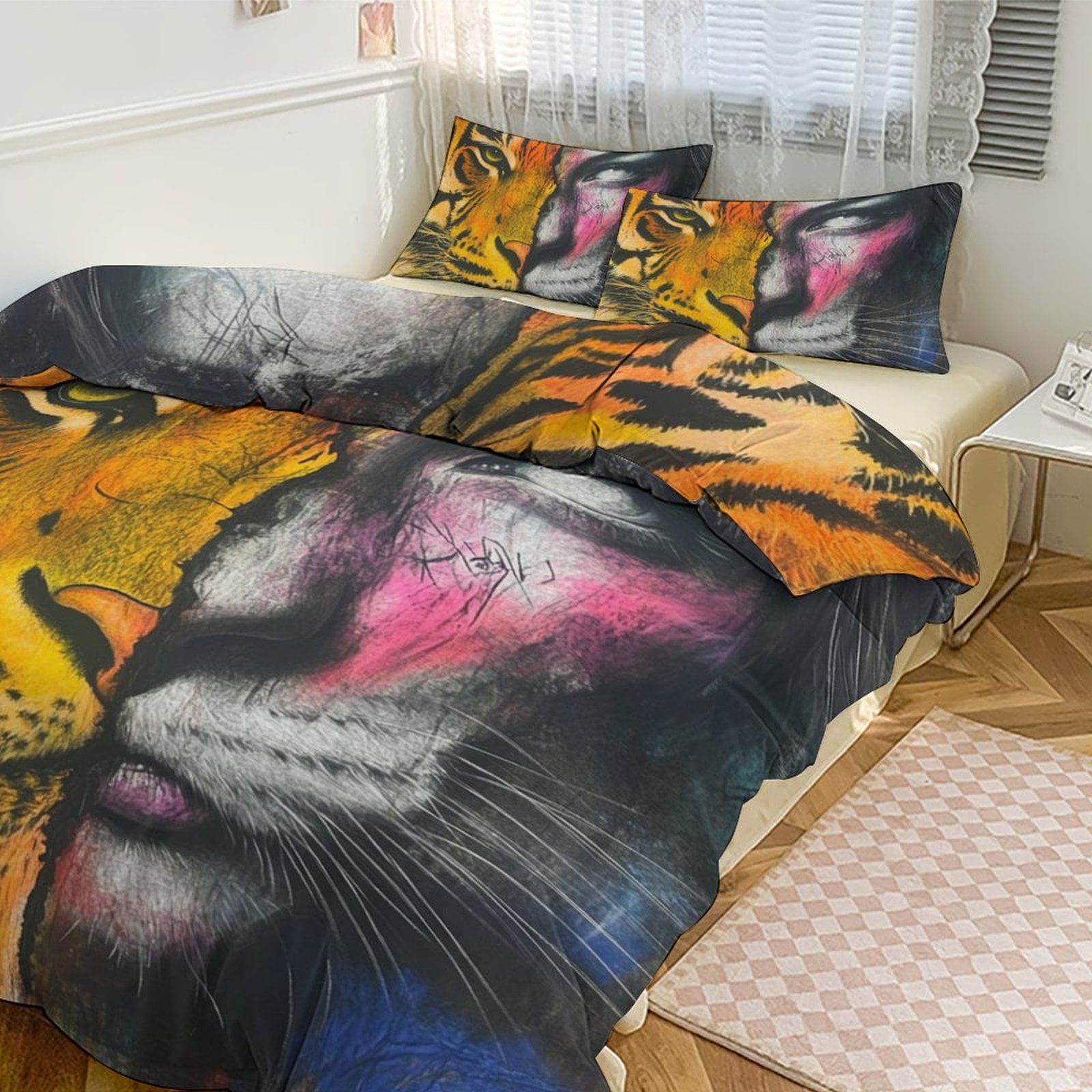 Duvet Cover Queen Size Leopard Lion Rose 3 Pcs Duvet Cover Set Bedding ...