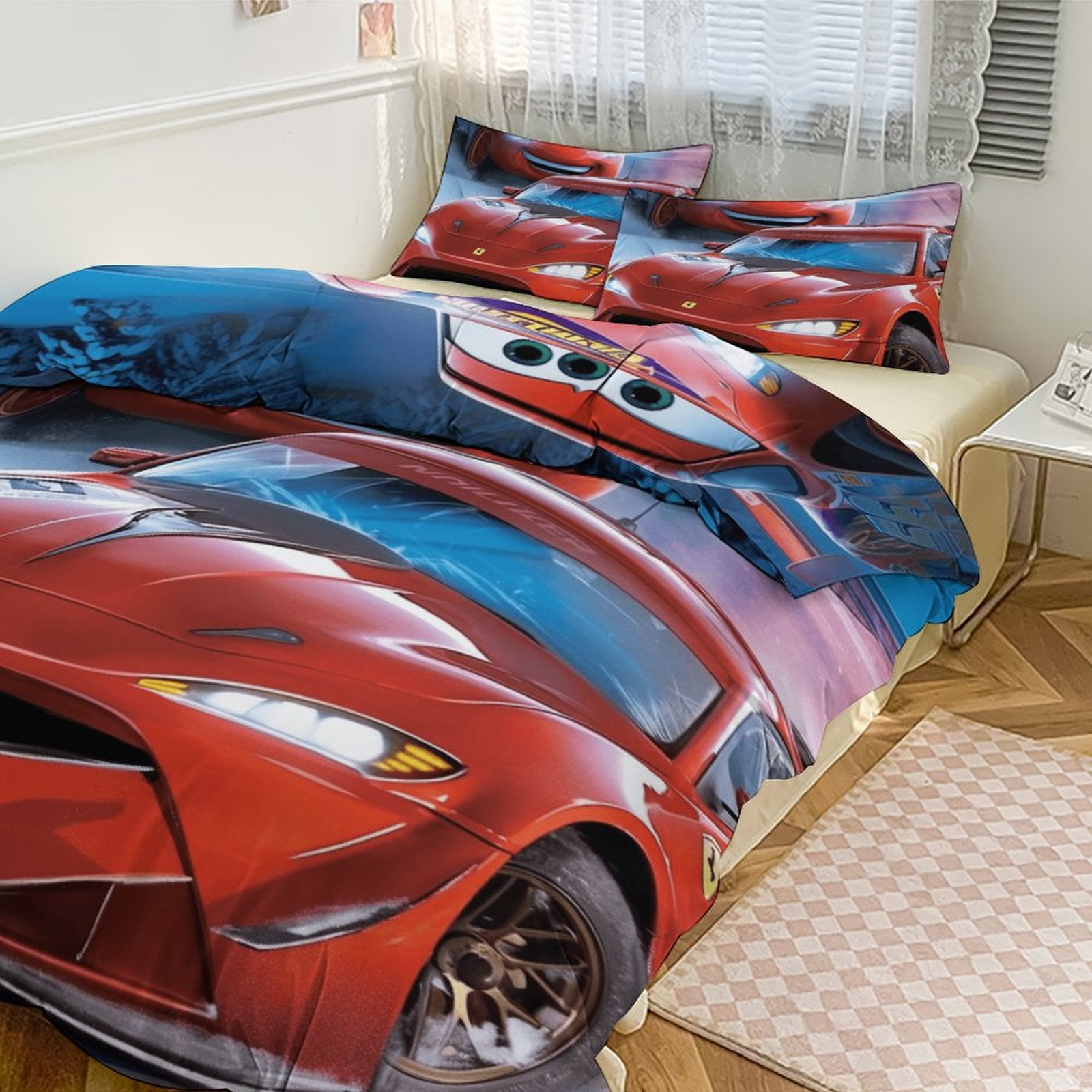Duvet Cover Queen Size Lightning Pattern Race Car 3 Pcs Duvet Cover Set ...