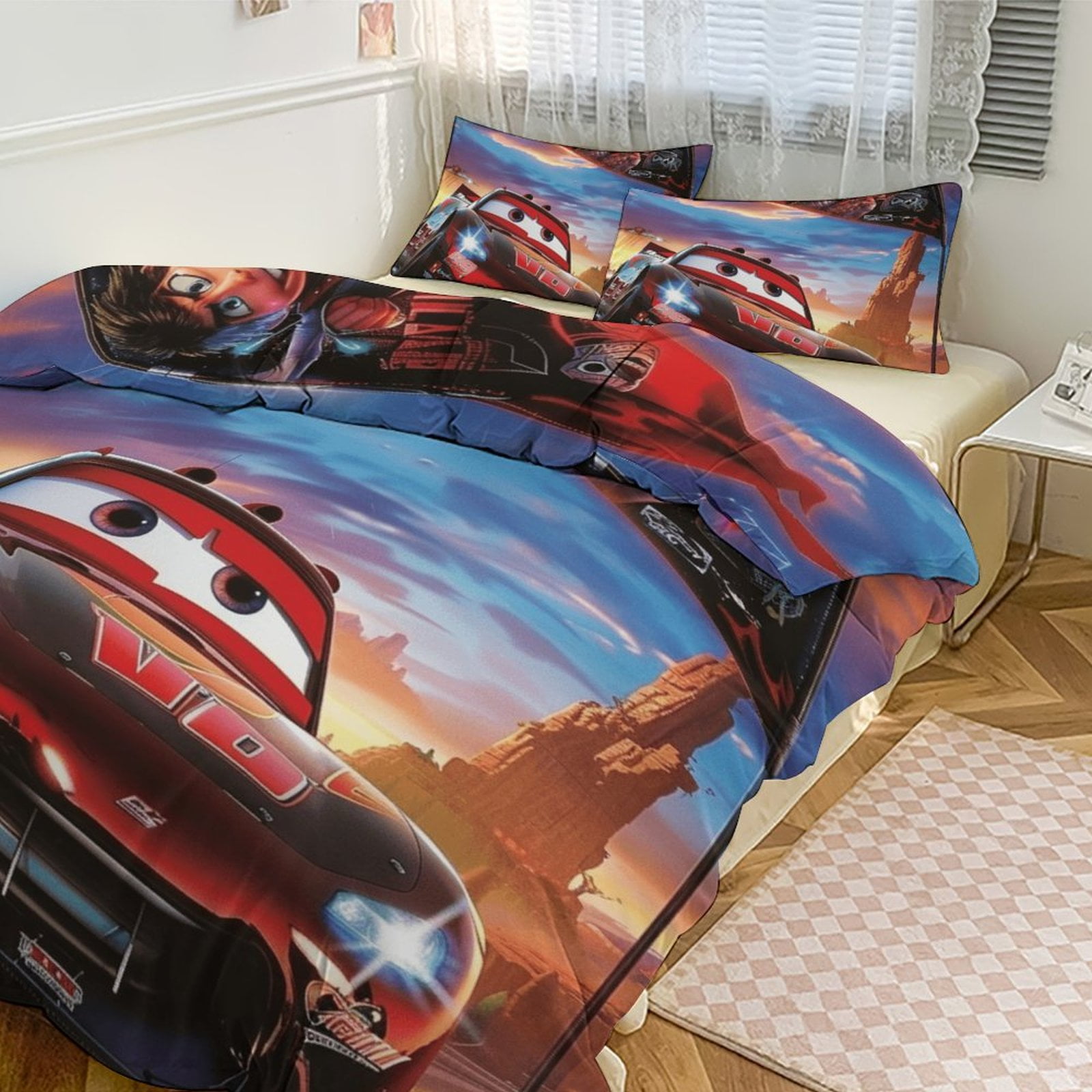 Duvet Cover Queen Size Lightning Pattern Race Car 3 Pcs Duvet Cover Set ...
