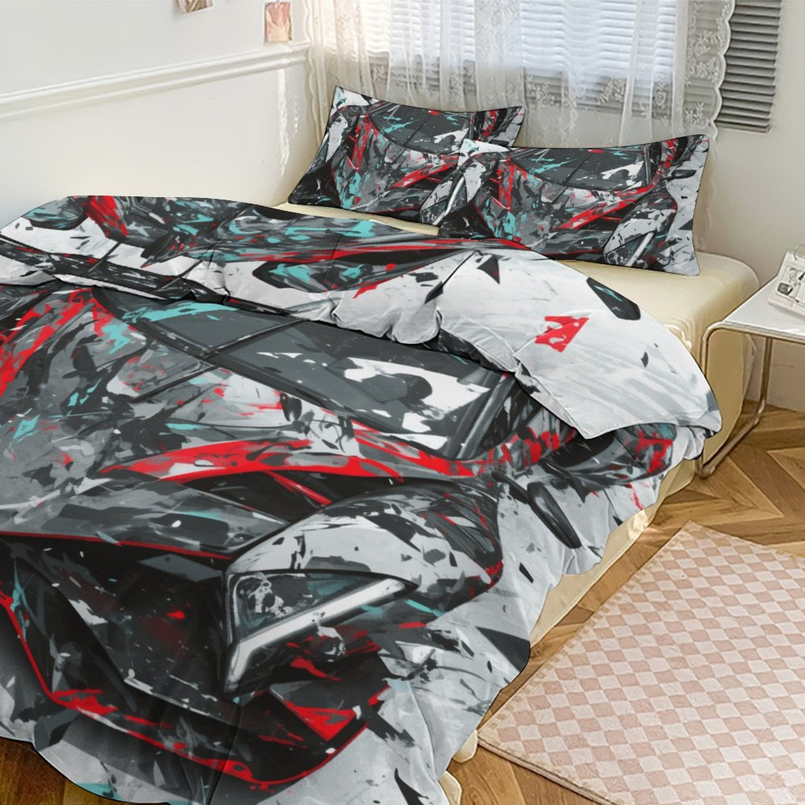 Duvet Cover Queen Size Lightning Pattern Race Car 3 Pcs Duvet Cover Set ...