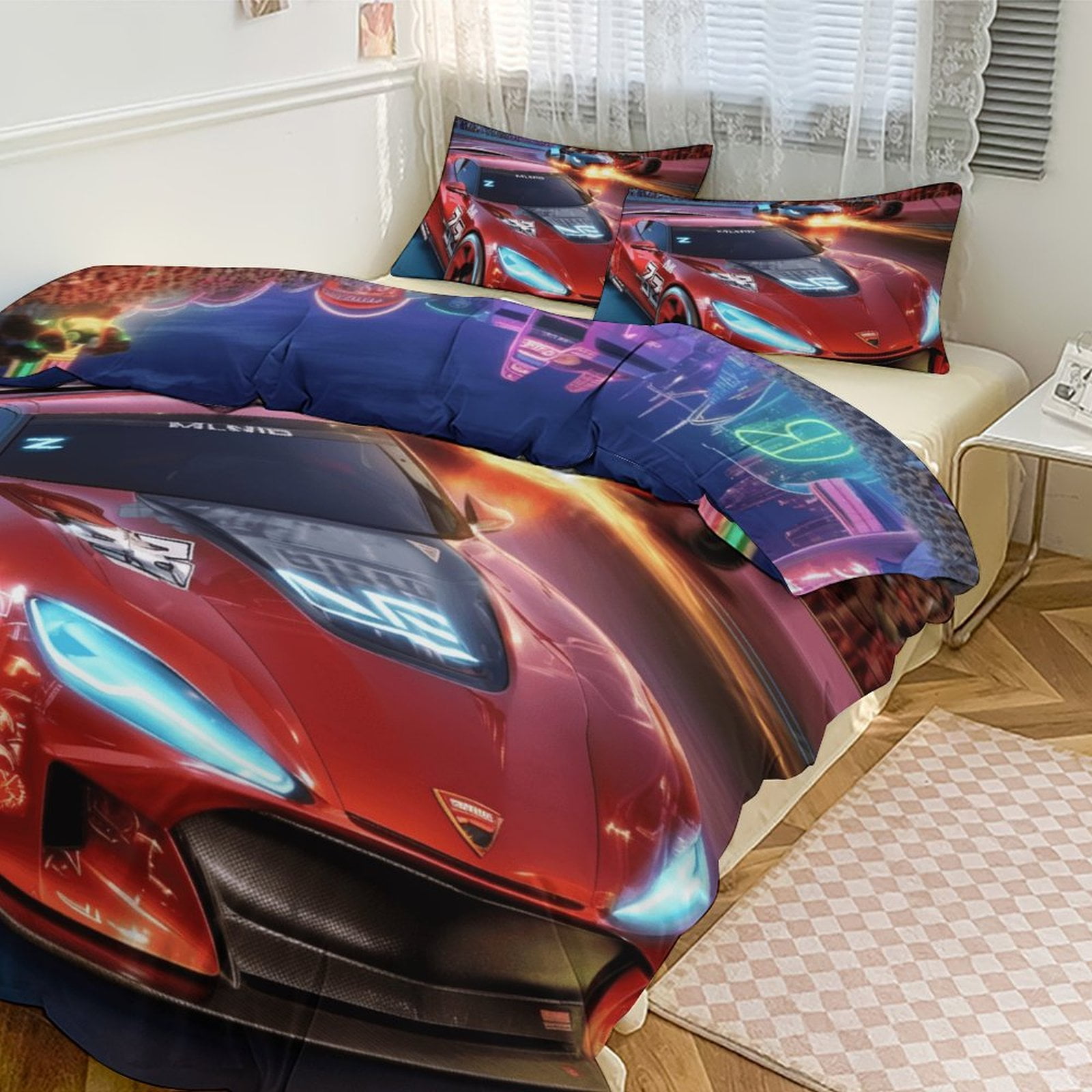Duvet Cover Queen Size Lightning Pattern Race Car 3 Pcs Duvet Cover Set ...
