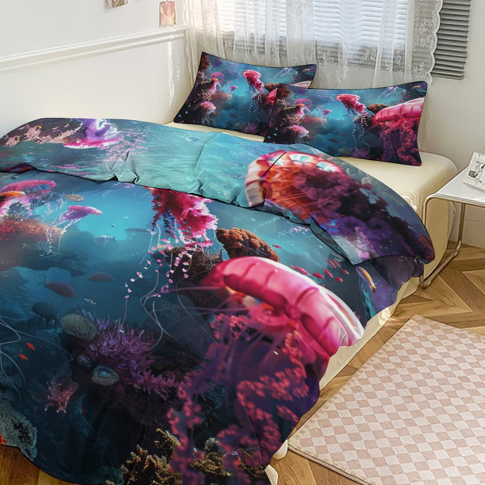 Duvet Cover Queen Size Marine Jellyfish 3 Pcs Duvet Cover Set Bedding Sets Queen Soft Breathable ...