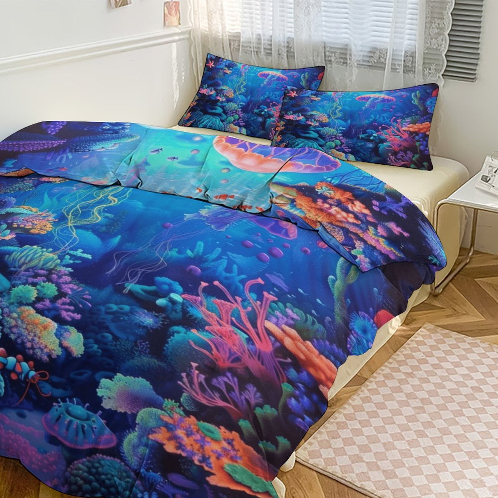 Duvet Cover Queen Size Marine Jellyfish 3 Pcs Duvet Cover Set Bedding Sets Queen Soft Breathable ...