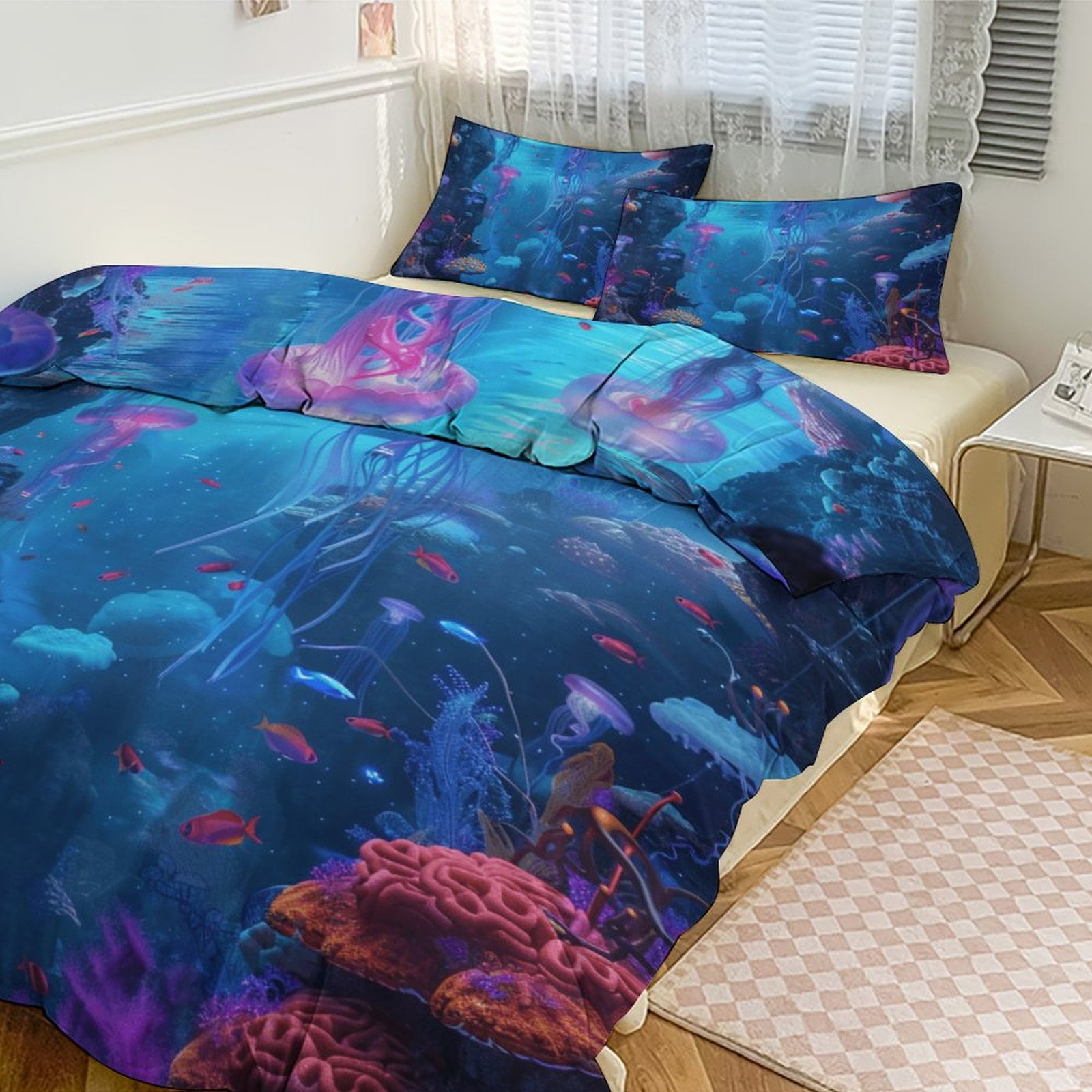 Duvet Cover Queen Size Marine Jellyfish 3 Pcs Duvet Cover Set Bedding Sets Queen Soft Breathable ...