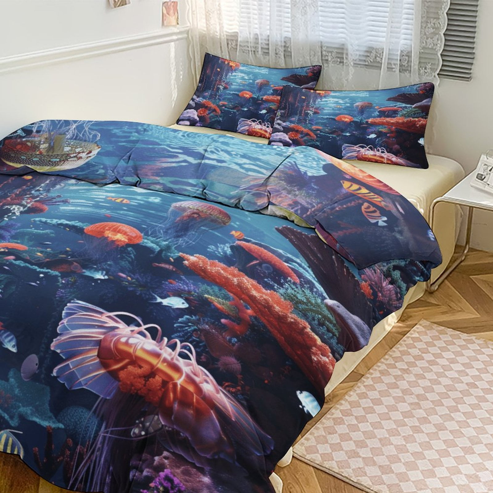 Duvet Cover Queen Size Marine Jellyfish 3 Pcs Duvet Cover Set Bedding Sets Queen Soft Breathable ...