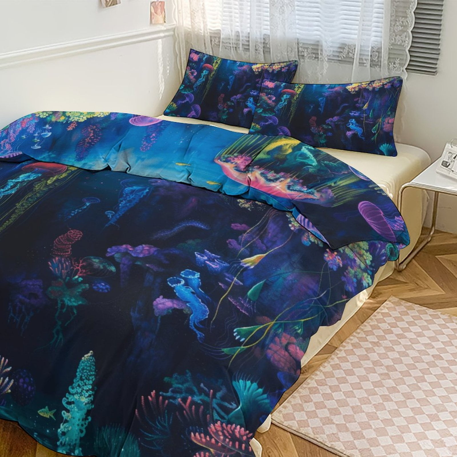 Duvet Cover Queen Size Marine Jellyfish 3 Pcs Duvet Cover Set Bedding Sets Queen Soft Breathable ...