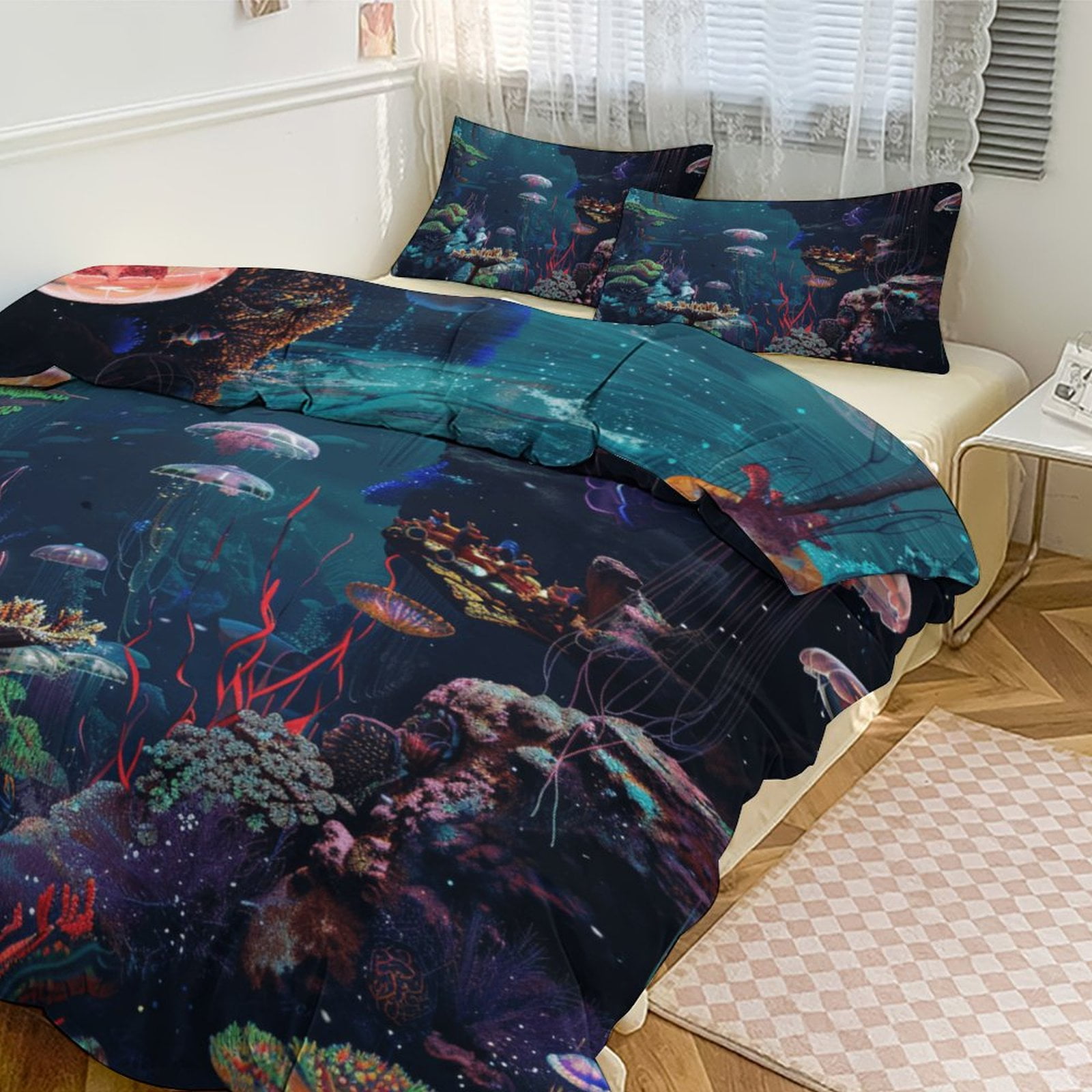 Duvet Cover Queen Size Marine Jellyfish 3 Pcs Duvet Cover Set Bedding Sets Queen Soft Breathable ...